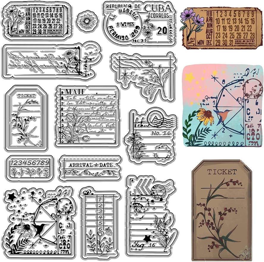 Vintage Flower Clear Rubber Stamps Calendar Letterhead Reusable Retro ...