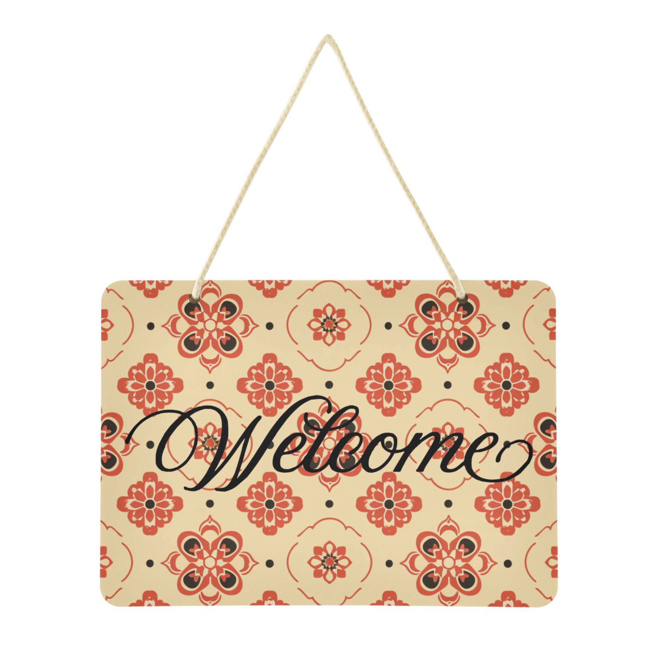 Vintage Flower Dots Line Welcome Sign Front Door PVC 14x10 inch Hanger ...