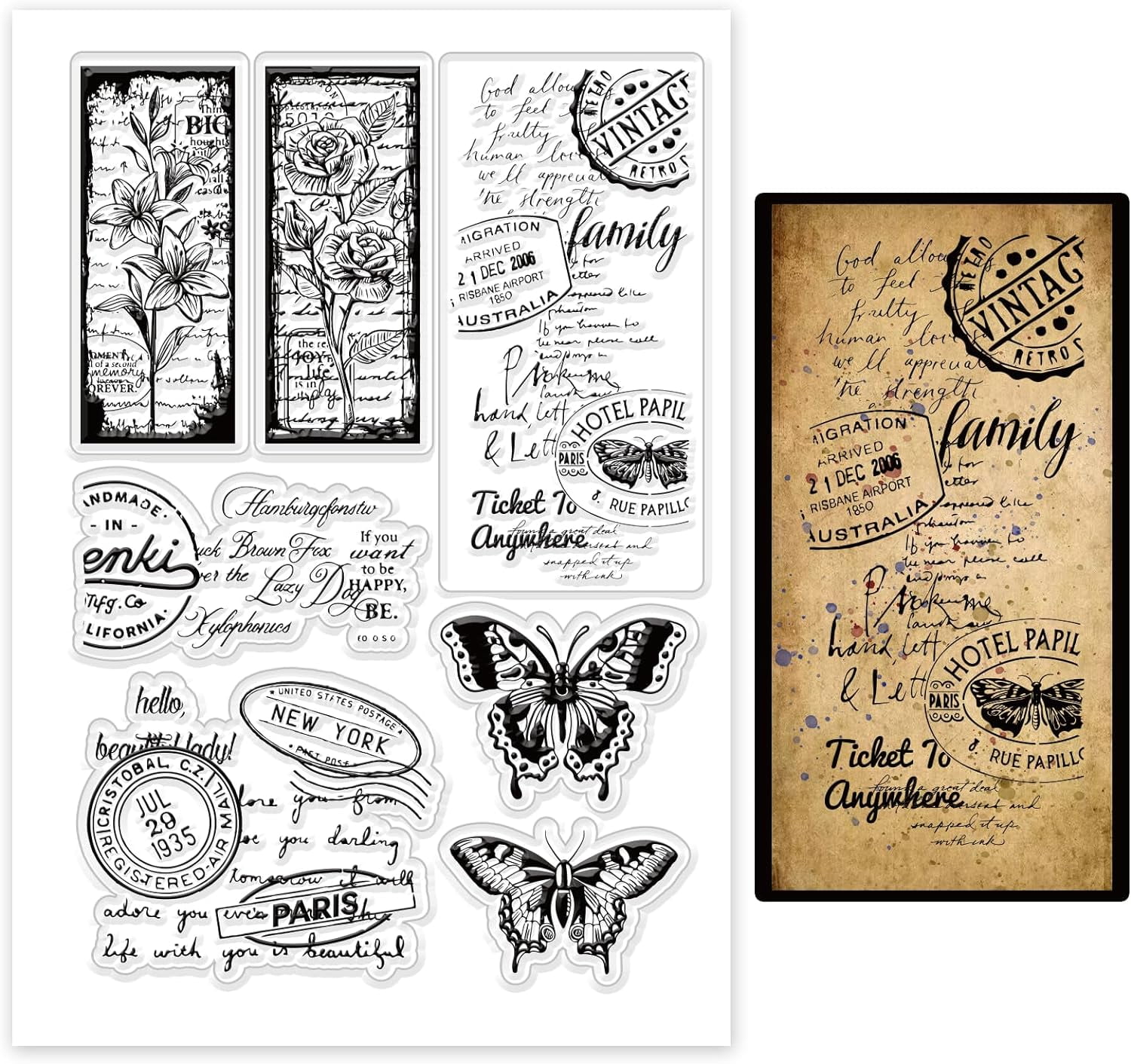 Vintage Flower Frame and Text Background Transparent Clear Stamps ...