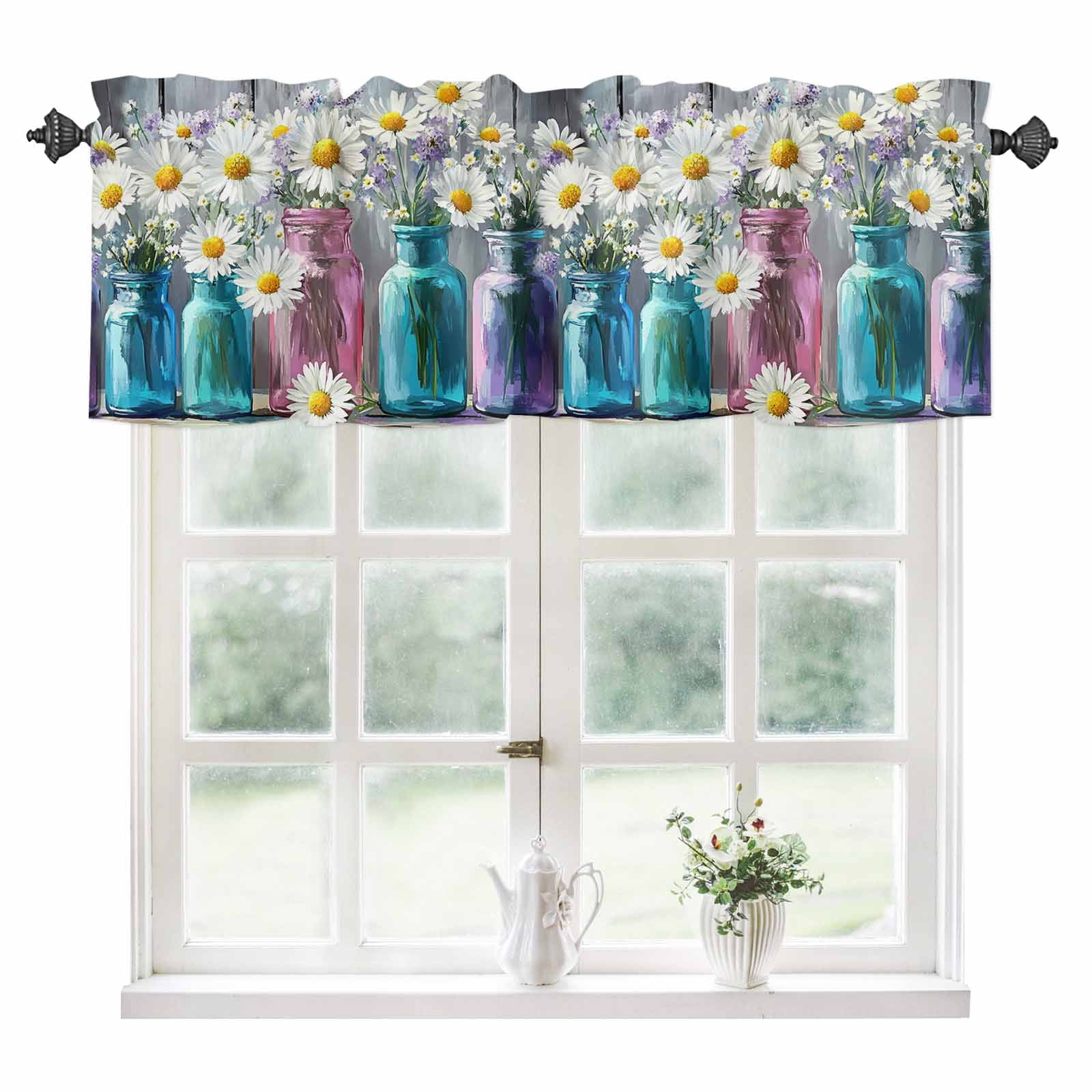 Vintage Flower Kitchen Valances for Windows 42x12 Inch Kitchen Curtains ...