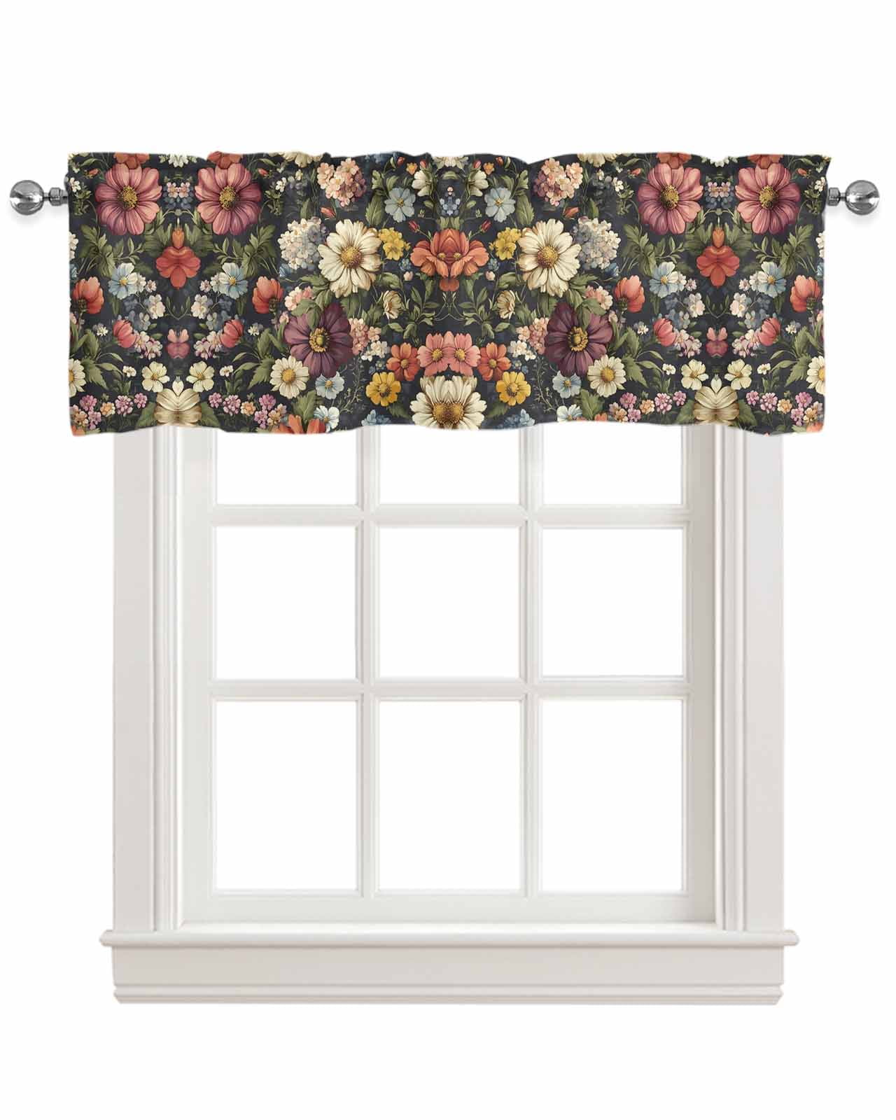 Vintage Flower Kitchen Valances for Windows Farmhouse Linen Window ...