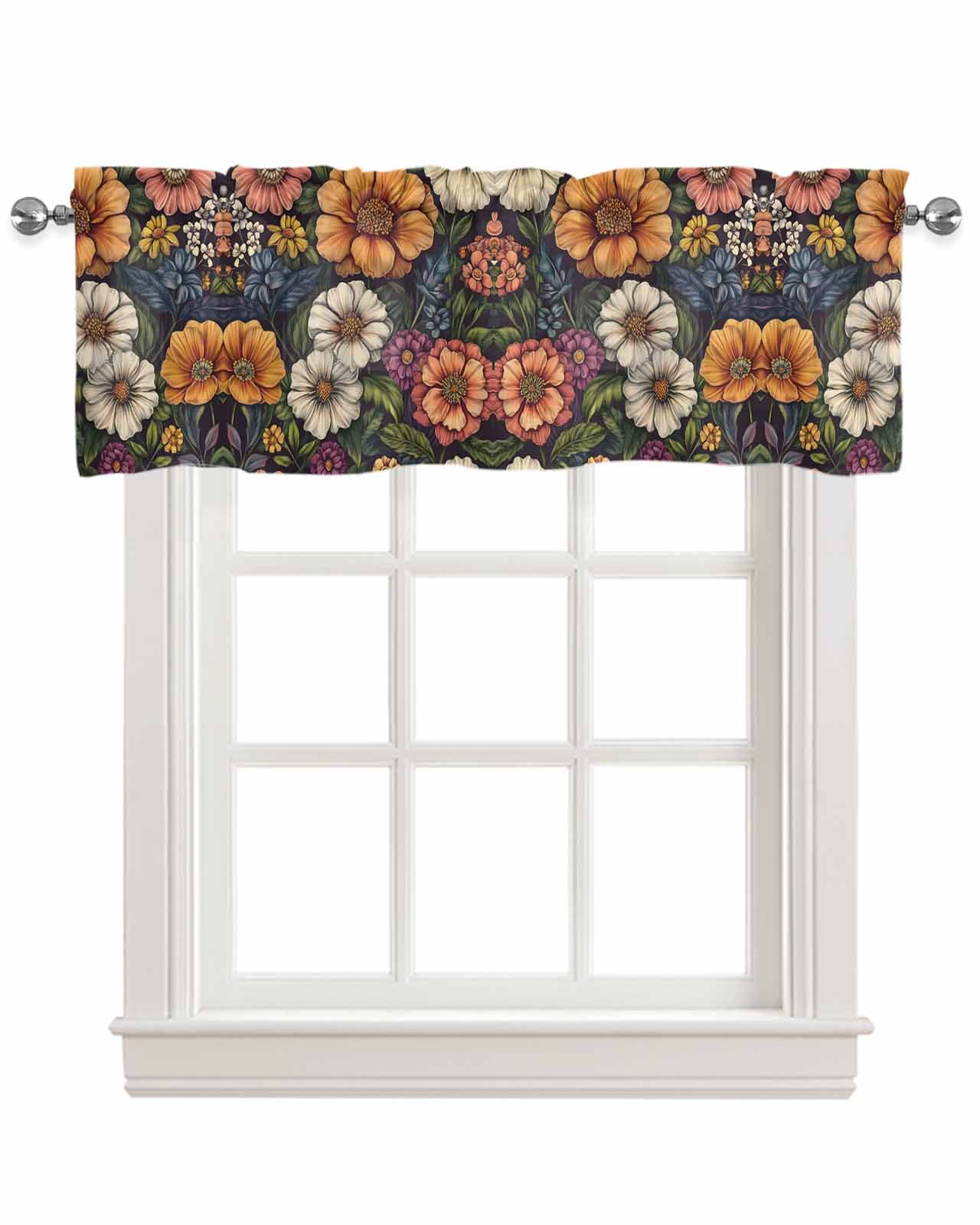Vintage Flower Kitchen Valances for Windows Farmhouse Linen Window ...