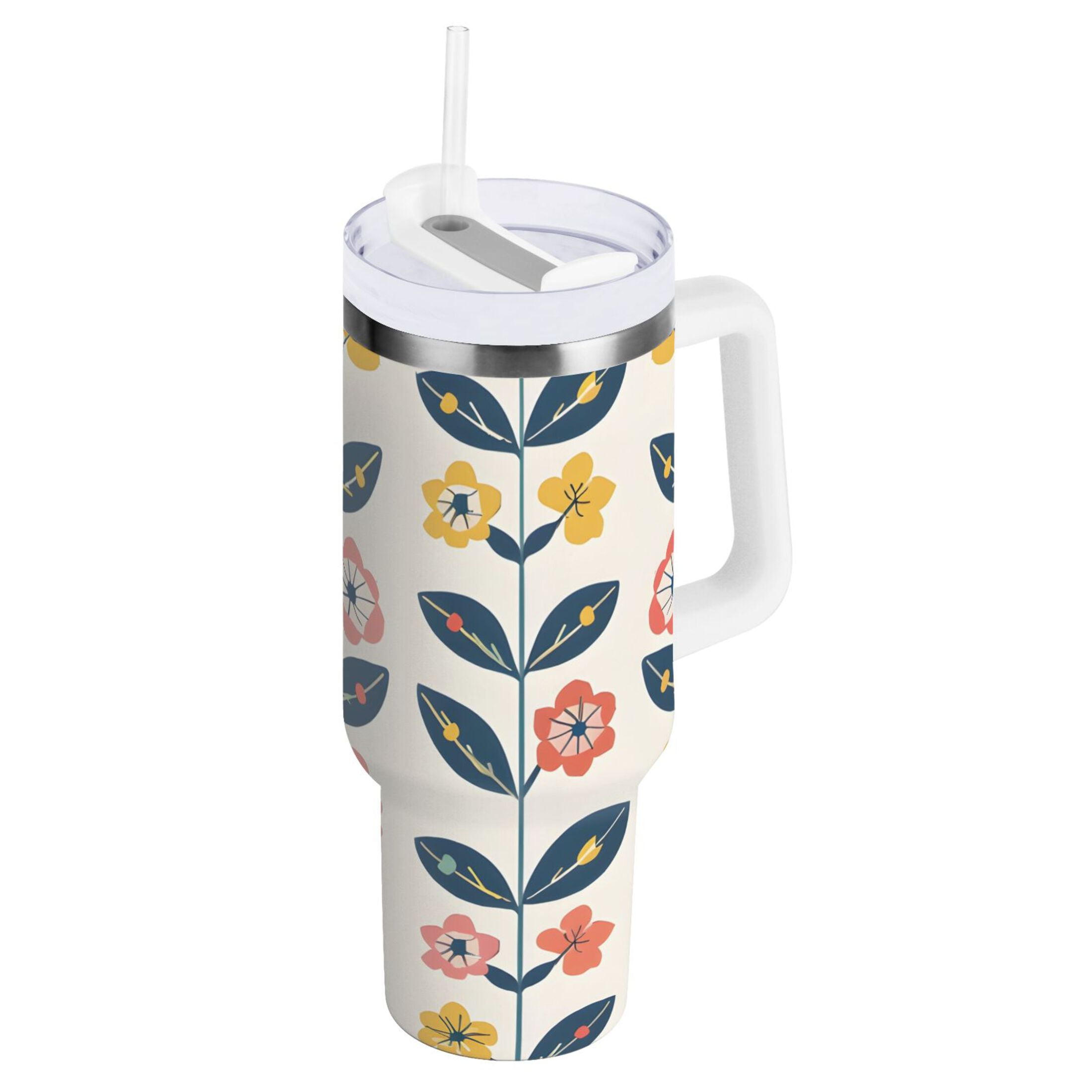 Vintage Flower Leaf Vines 30 oz Tumbler with Handle and Straw Lid ...