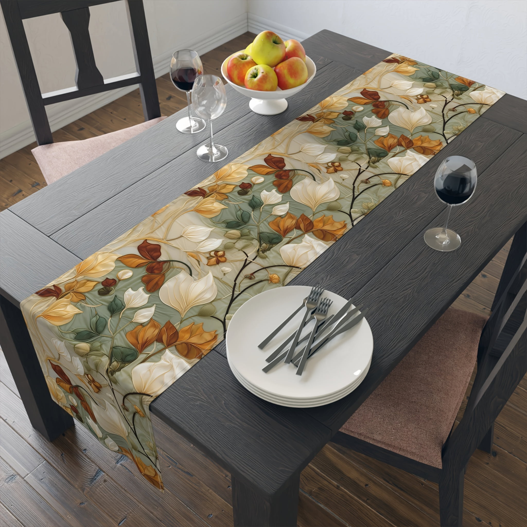 Vintage Flower Leaves Pattern Linen Table Ruuners Summer Dresser Scarf ...