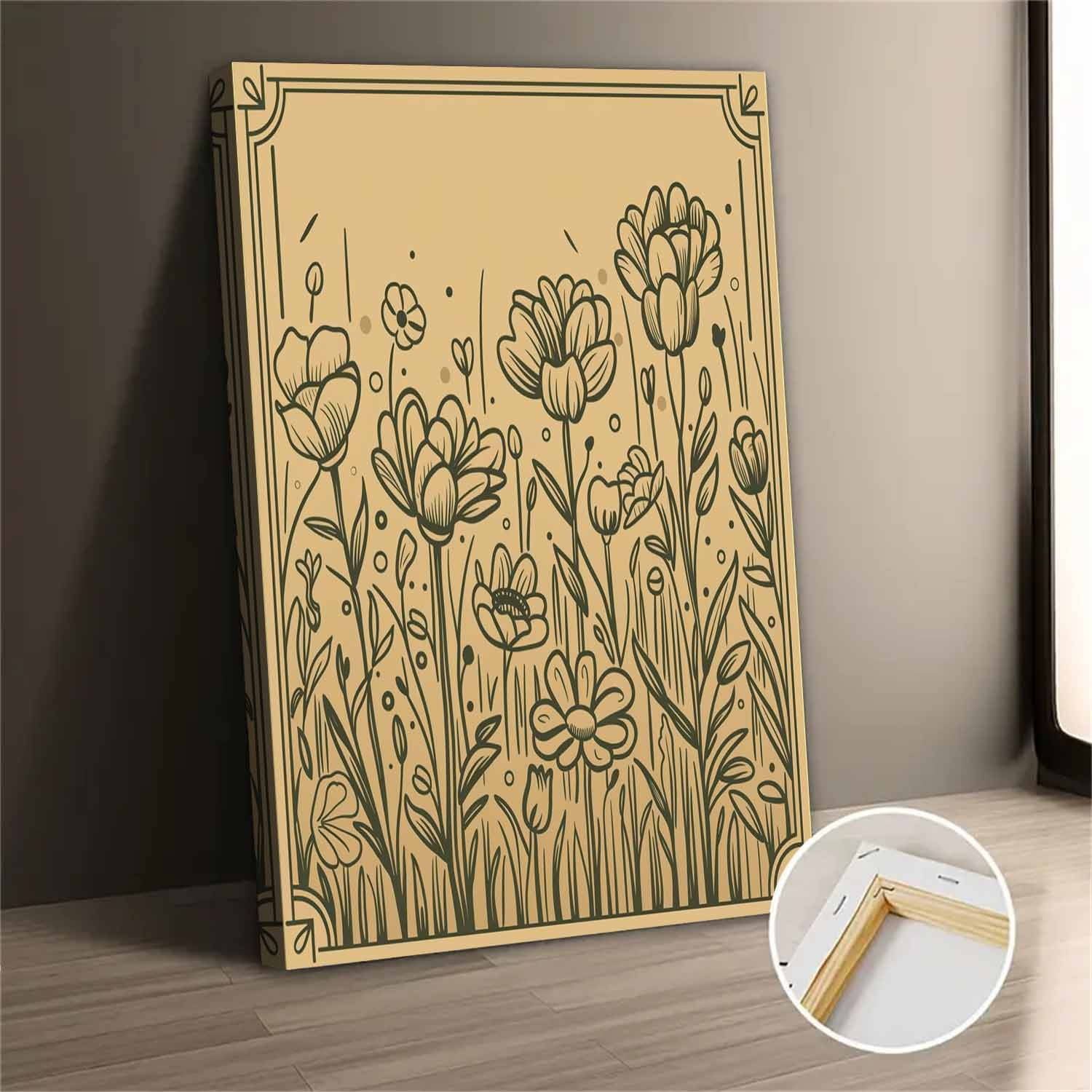 Vintage Flower Line Art Canvas Wall Art For Bedroom Living Room Decor ...