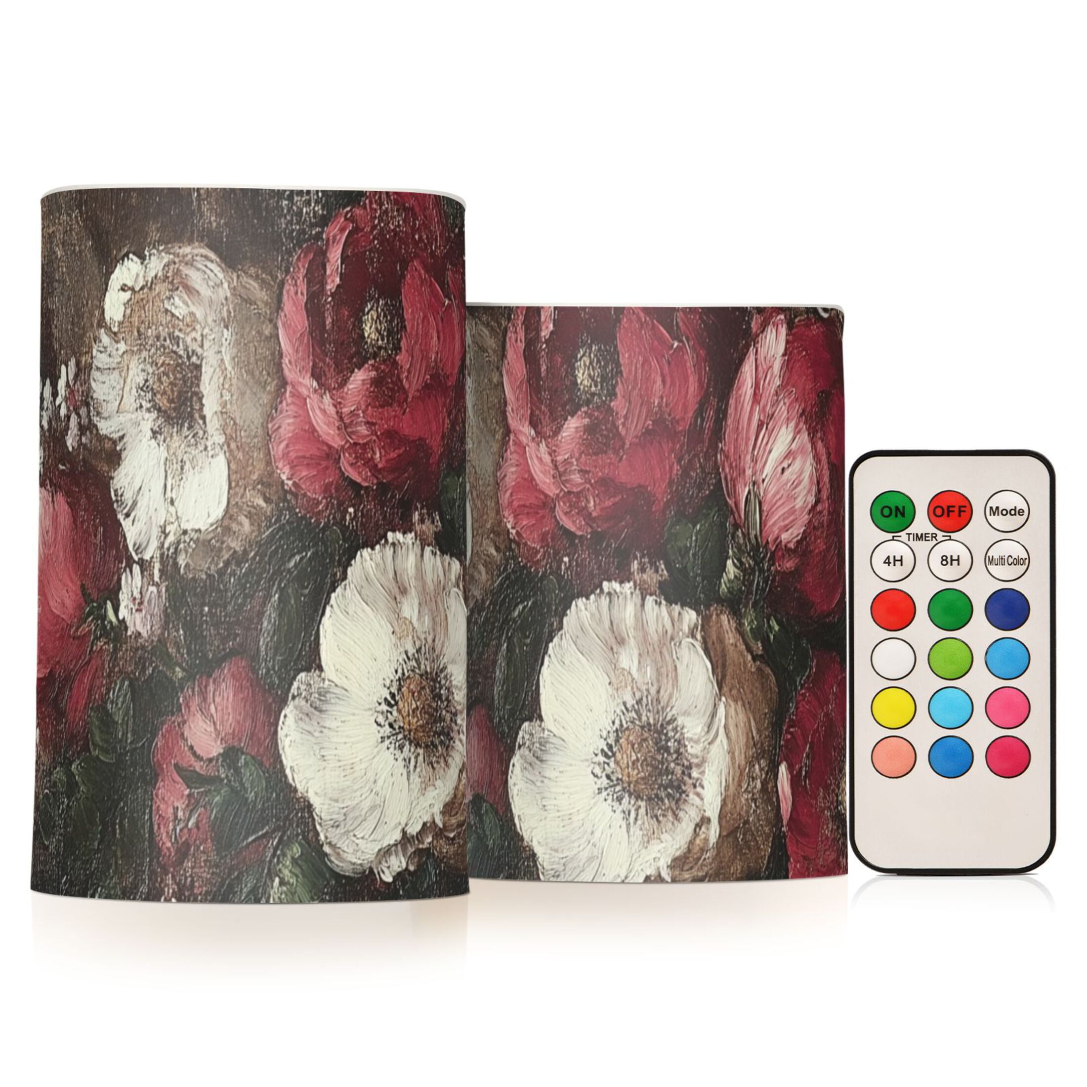 Vintage Flower Oil Painting Flickering Flameless Candles Battery ...