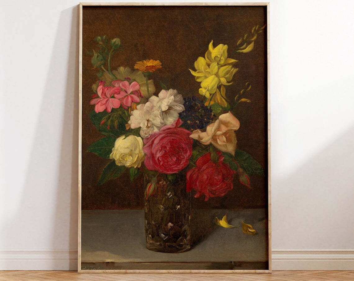 Vintage Flower Painting Print - Flowers In A Glass Cut Vase Met Museum ...