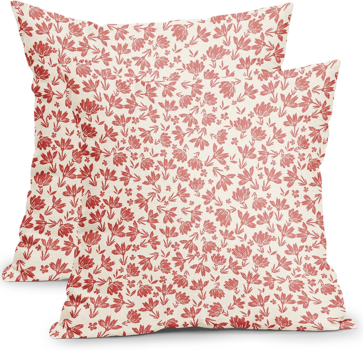 Vintage Flower Pillow Covers 16x16 Inch Set of 2 Coral and Cream Floral ...