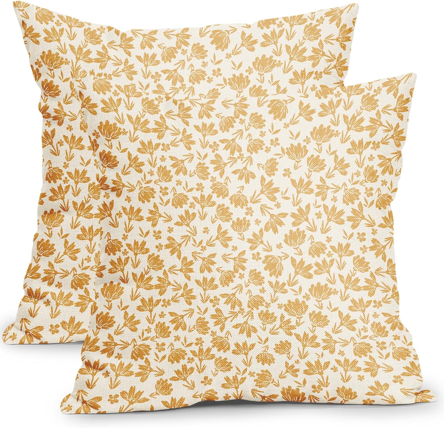 Vintage Flower Pillow Covers 16x16 Inch Set of 2 Orange Yellow and ...