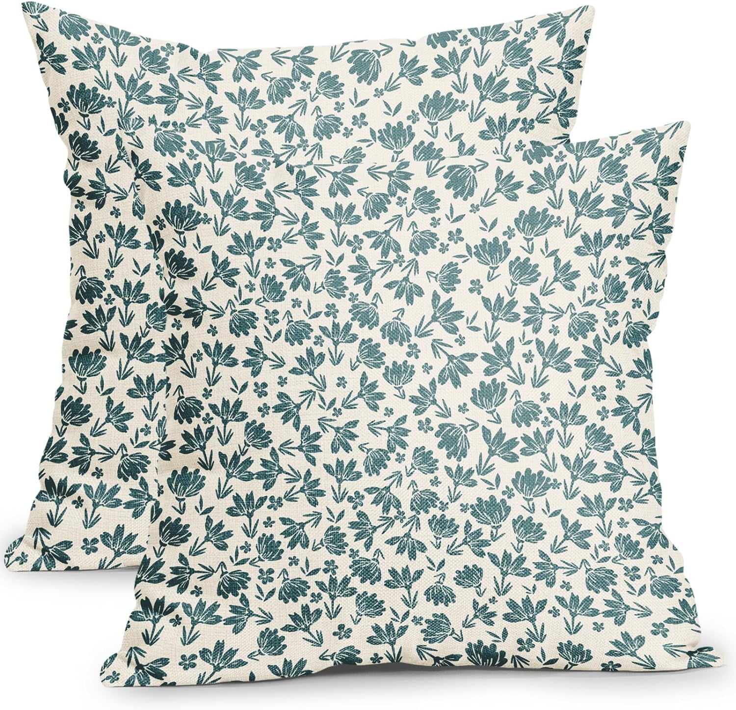Vintage Flower Pillow Covers 16x16 Inch Set of 2 Teal and Cream Floral ...