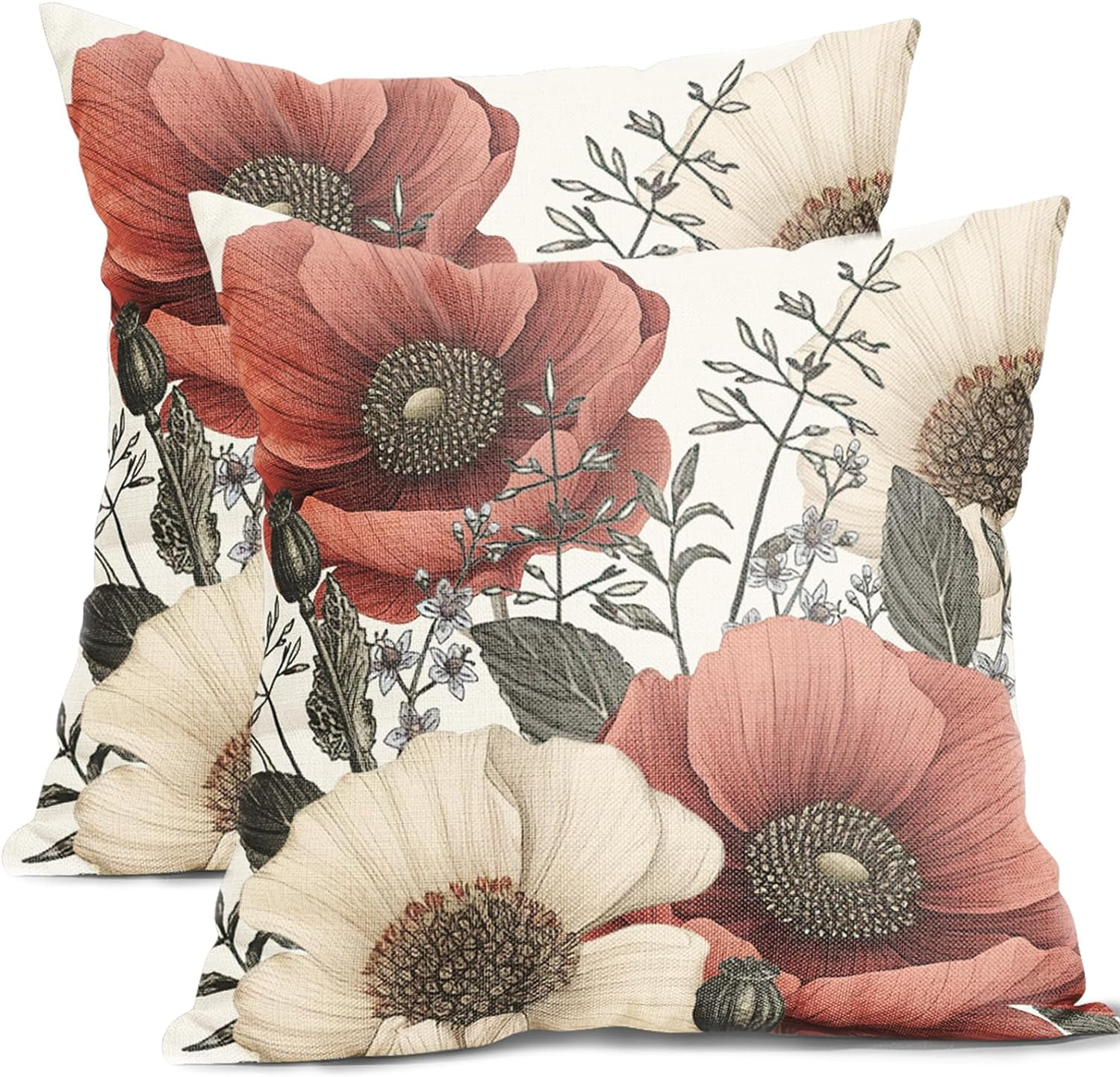 Vintage Flower Pillow Covers 18x18 Inch Rustic Floral Botanical Pattern ...