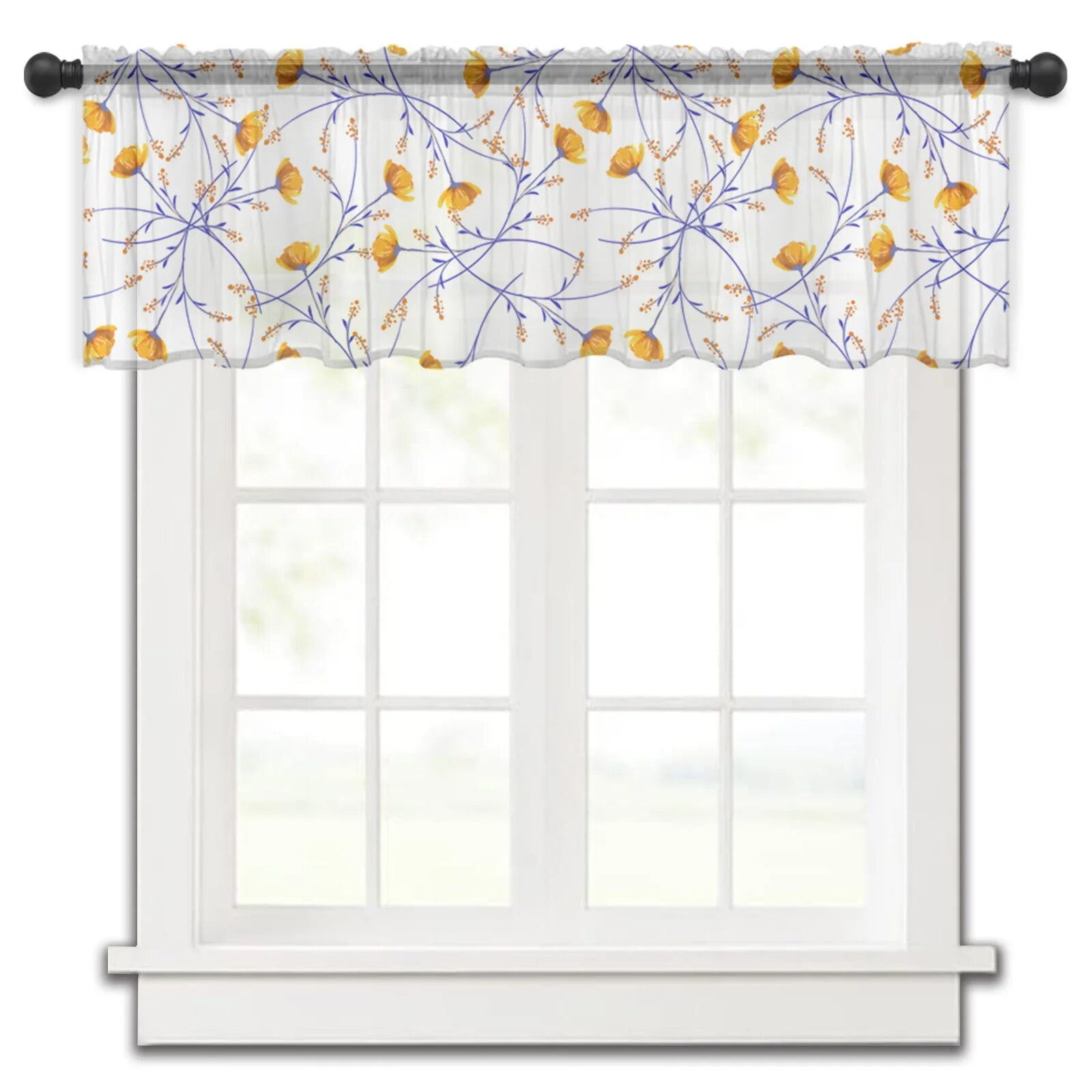 Vintage Flower Plant Leaf Autumn Rod Pocket Short Curtain Half-Curtain ...