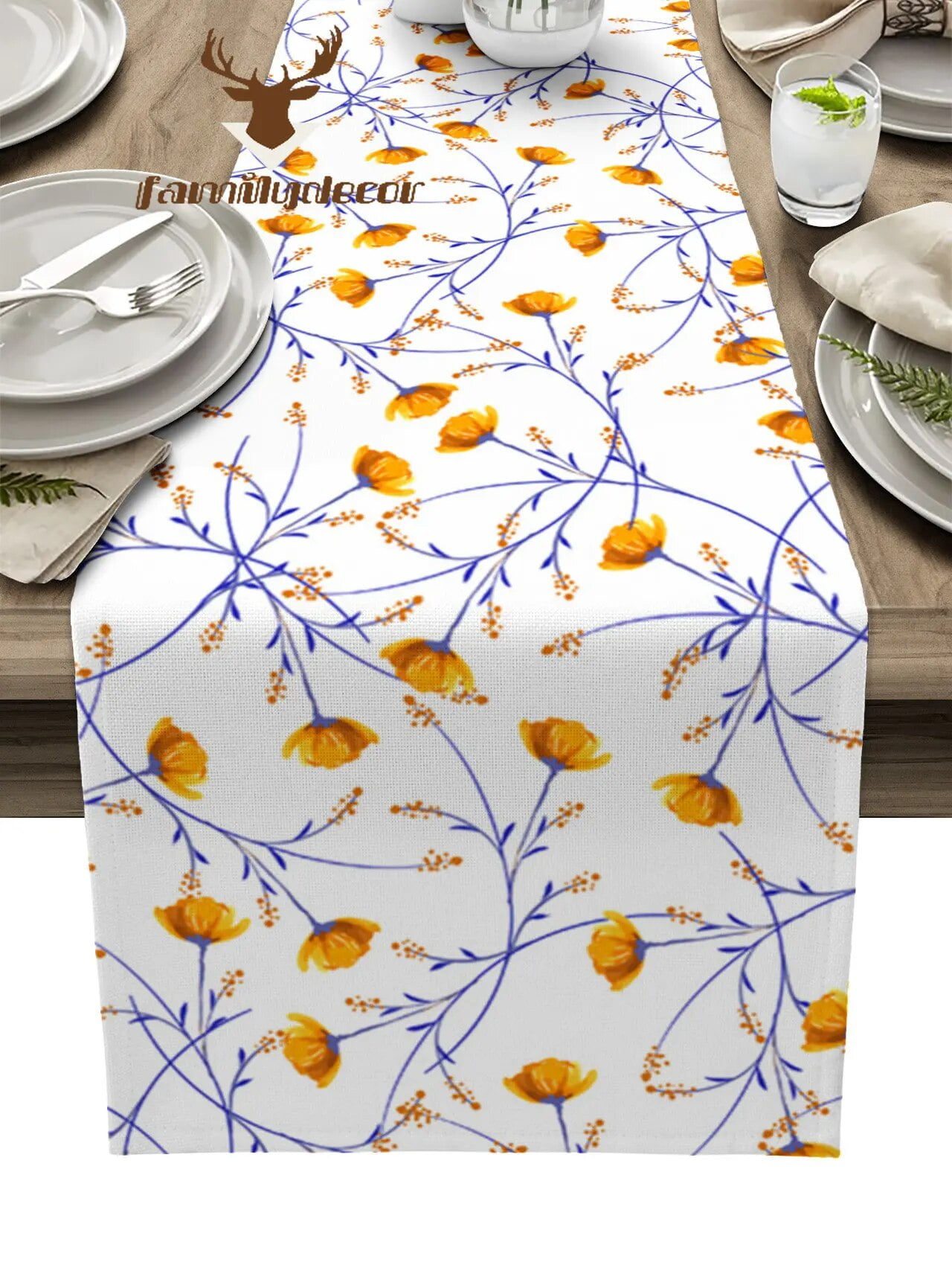 Vintage Flower Plant Leaf Autumn Table Runner Home Wedding Table Flag ...