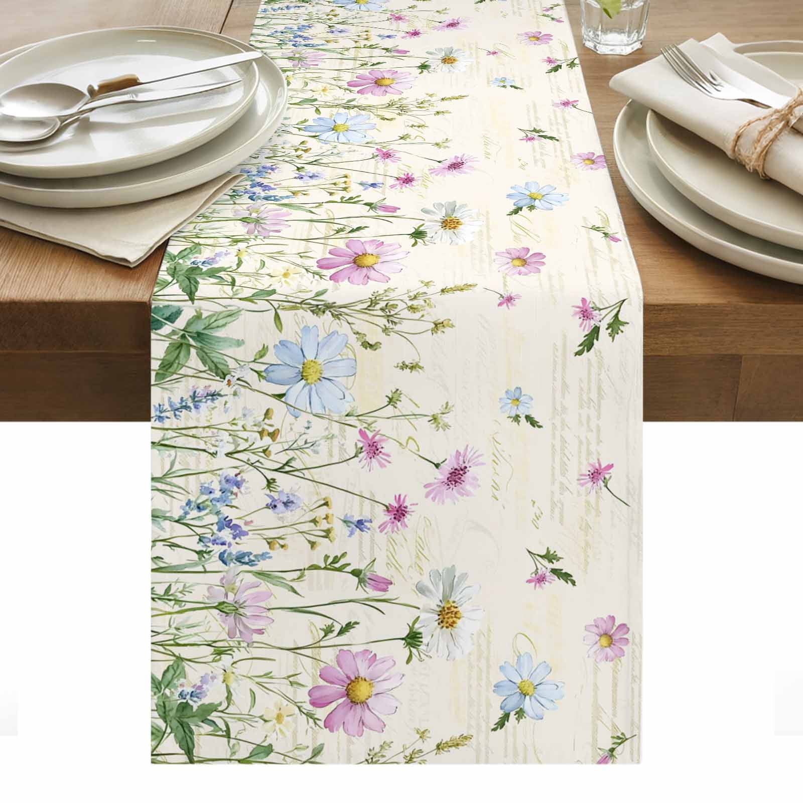 Vintage Flower Table Runner - 60 Inch Long, Kitchen Dining Table Runner ...