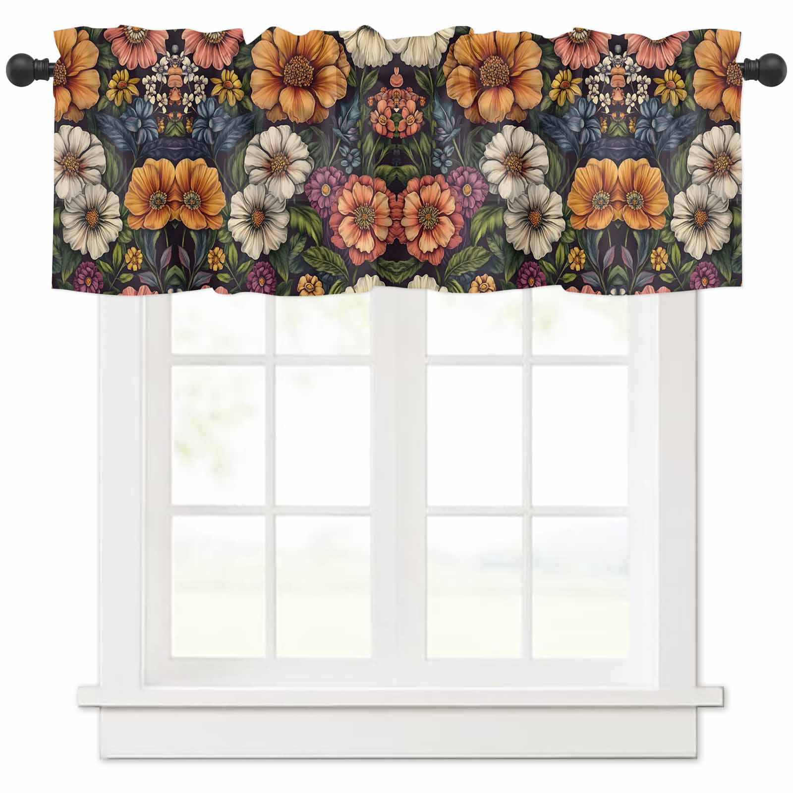 Vintage Flower Valances for Windows Farmhouse Kitchen Curtains Valances ...
