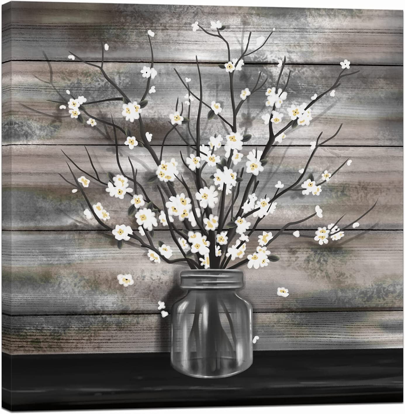 Vintage Flower Wall Art Vase Flower Painting Picture Prints Canvas Rustic Farmhouse Floral ...