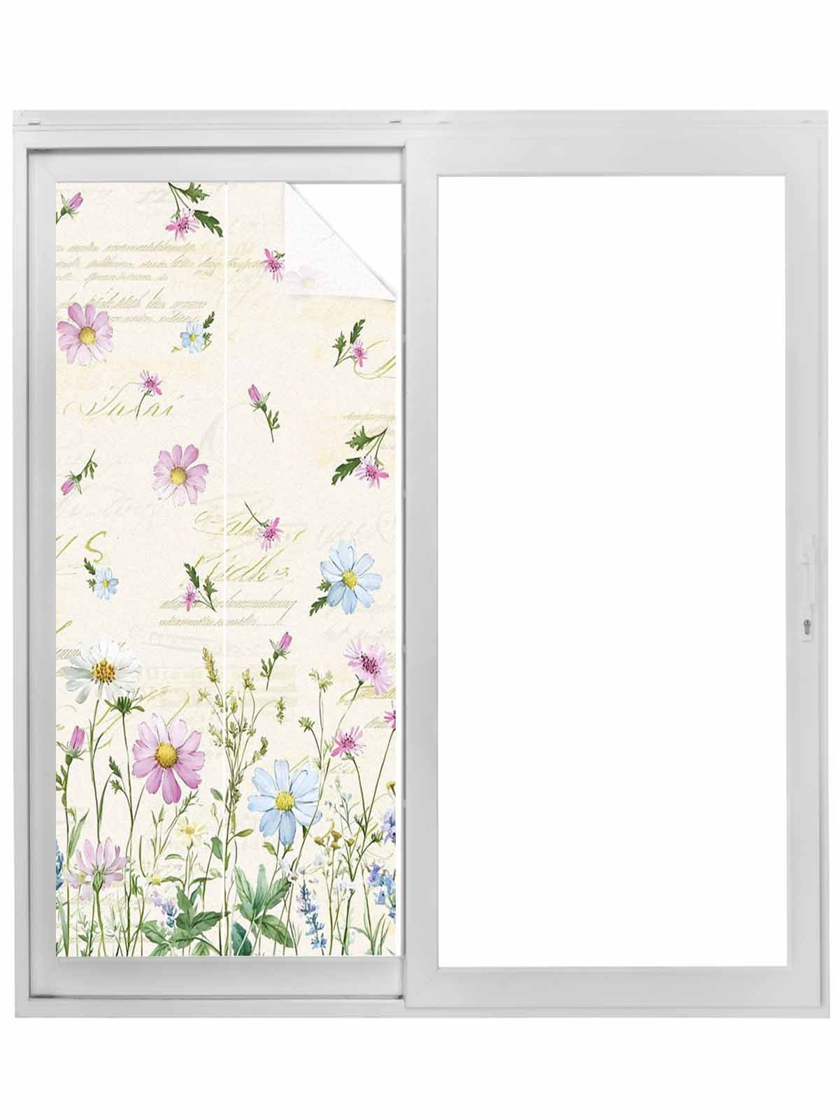 Vintage Flower Window Privacy Film, Botanical Wildflower Plant Country ...