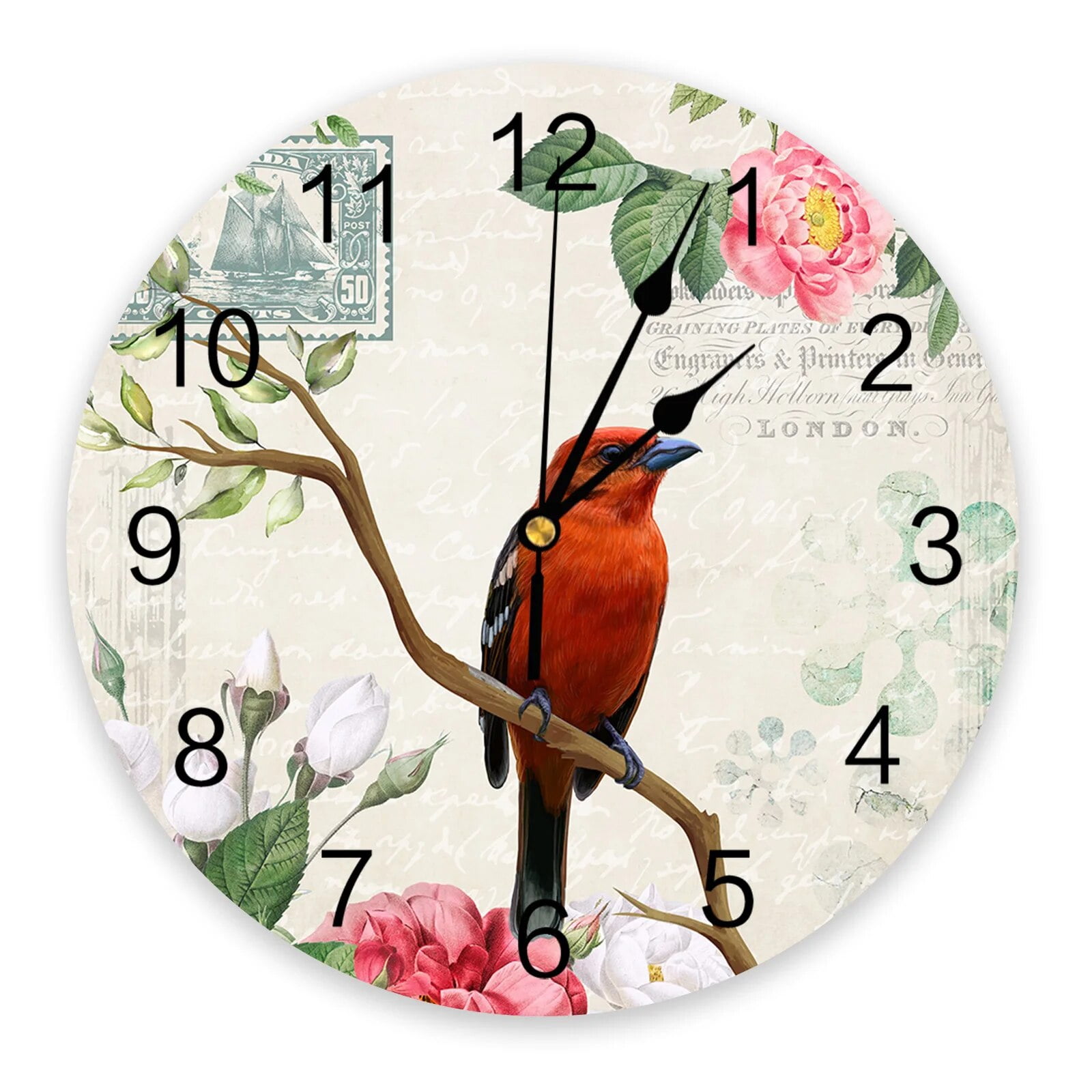 Vintage Flowers And Birds Clocks Wall Home Decor Modern Kitchen Room ...
