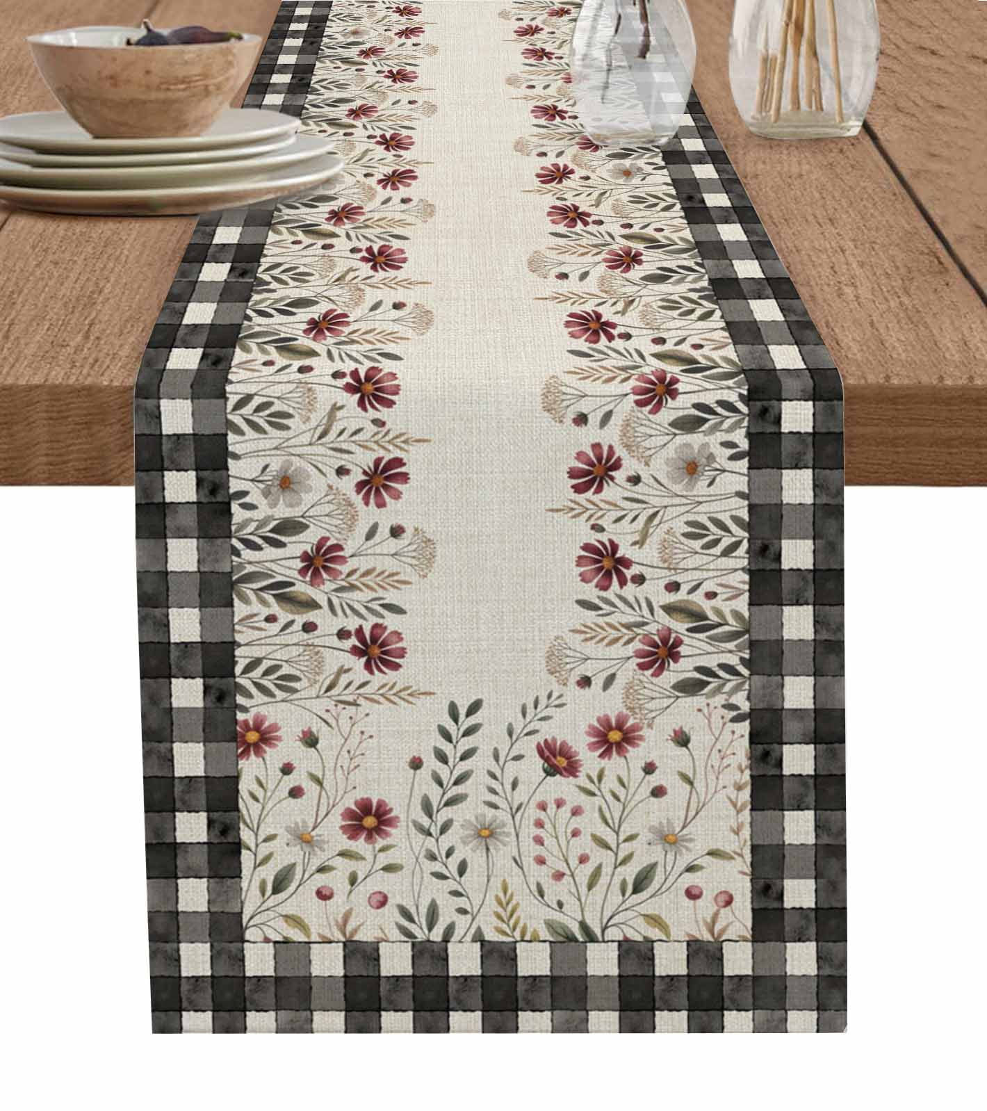 Vintage Flowers Burlap Cotton Table Runner 13x120 Inches Long, Fall ...
