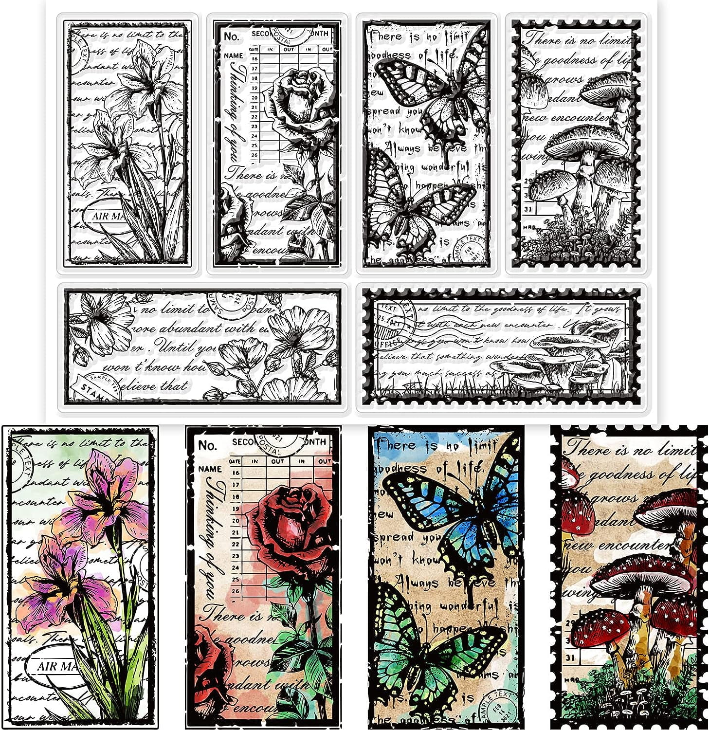 Vintage Flowers Clear Stamps for Cards Making Retro Mushroom Butterfly ...