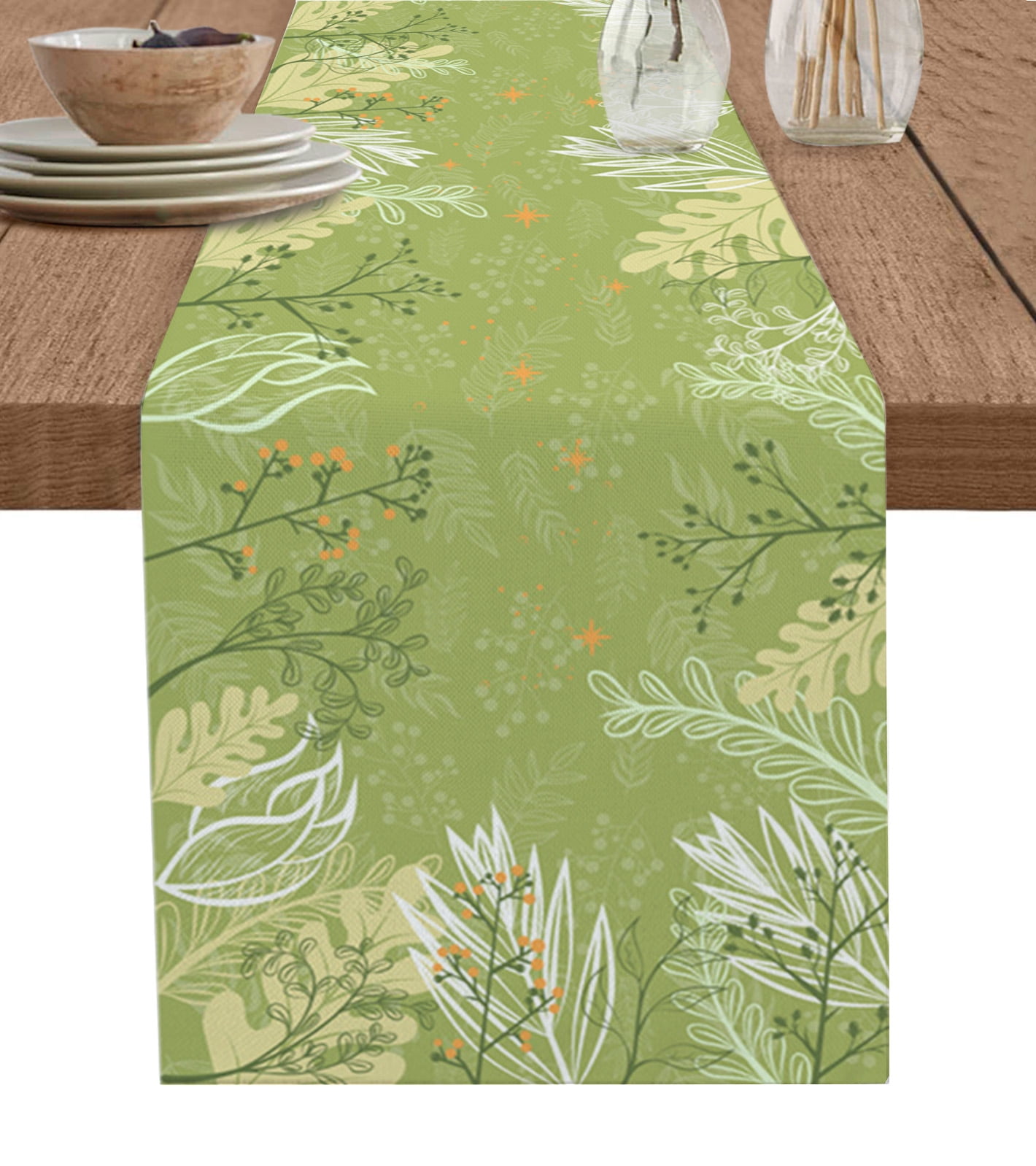 Vintage Flowers Herbaceous Plant Linen Texture Table Runner Home ...