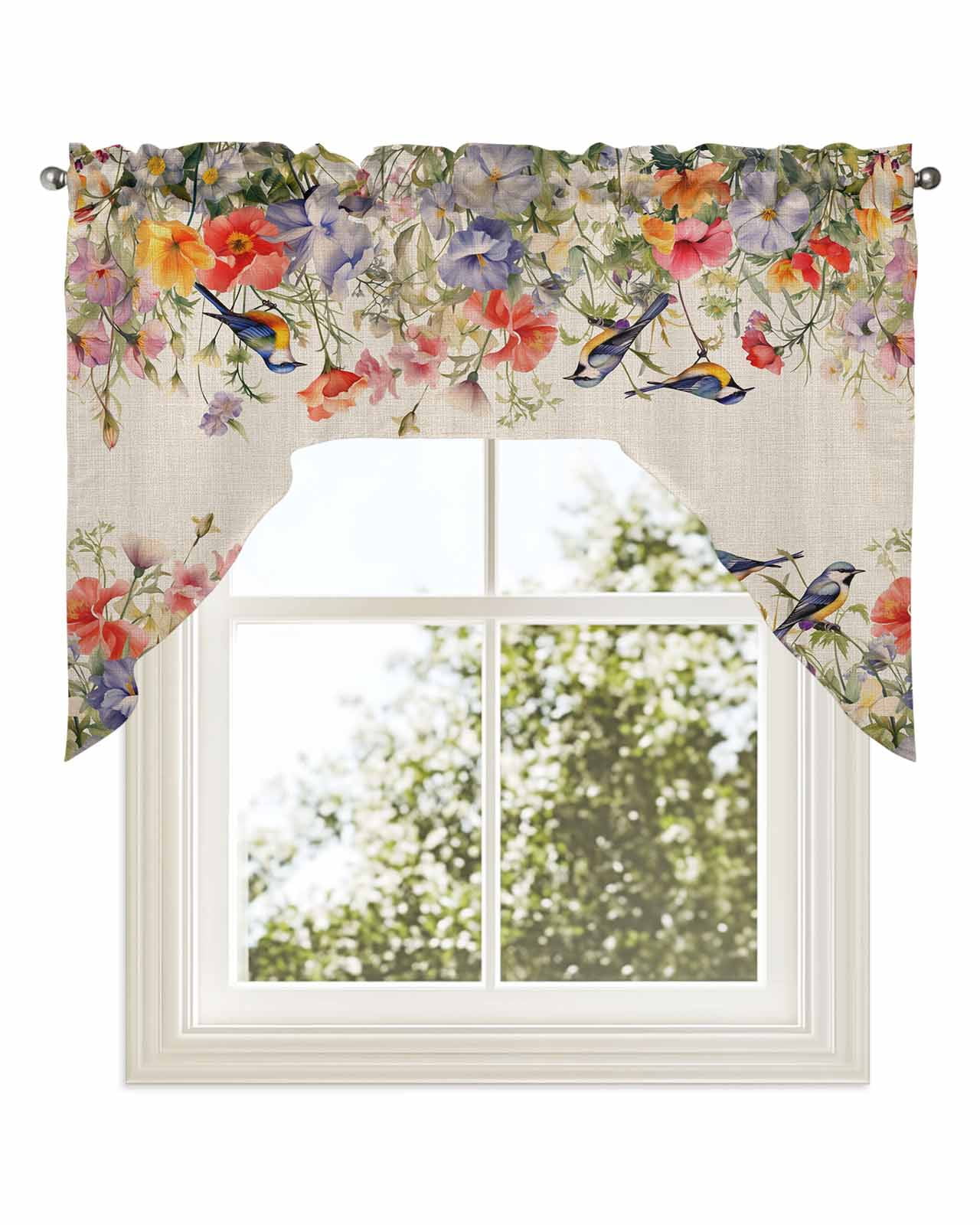 Vintage Flowers Kitchen Curtains Swag Valance for Windows/Bathroom/Cafe ...