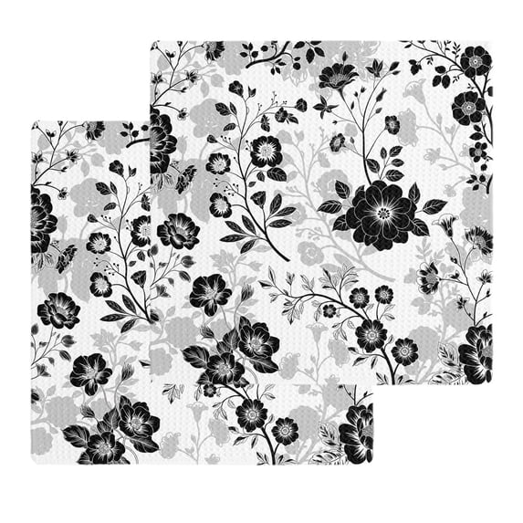 Vintage Flowers Kitchen Dish Towels for Drying Dishes Set of 2, Black ...