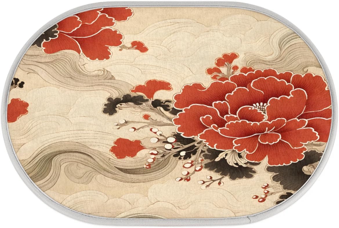 Vintage Flowers Kitchen Mats For Floor Oval Kitchen Mats Cushioned Anti ...