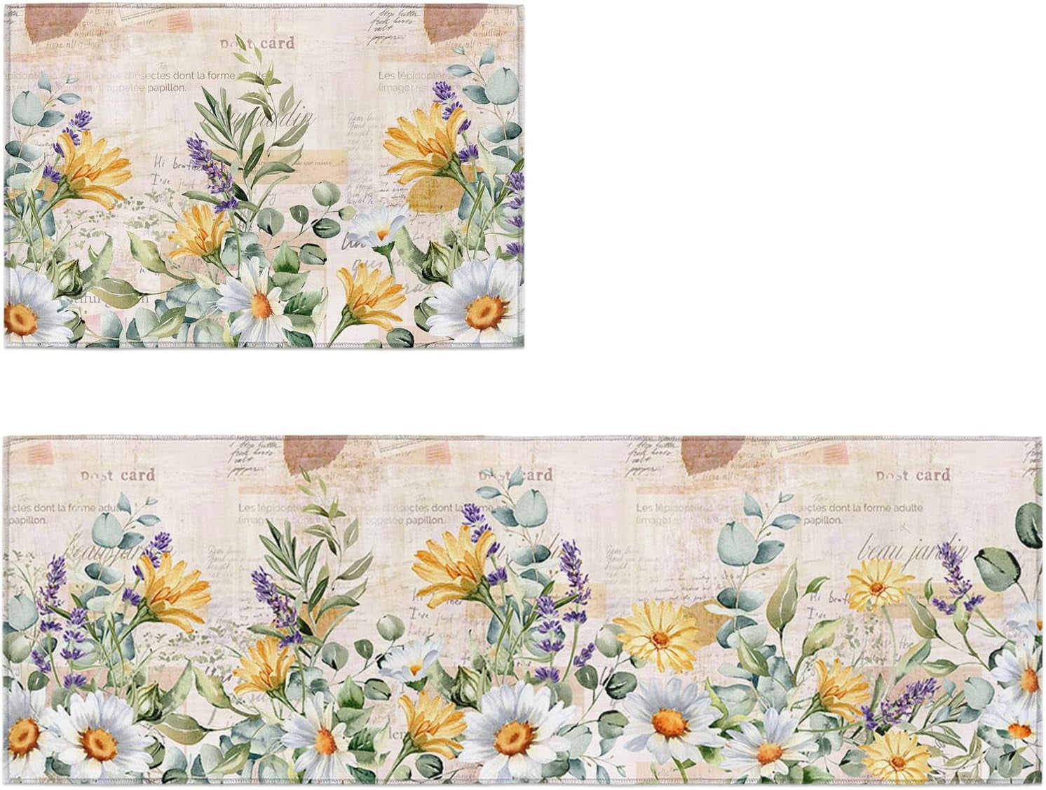Vintage Flowers Kitchen Rugs Set of 2 Anti Fatigue Mats for Kitchen ...