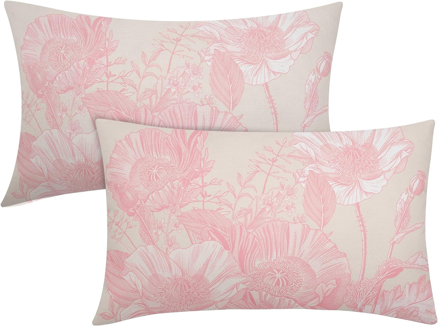 Vintage Flowers Lumbar Pillow Covers 12x20 Inch Set of 2 Light Pink ...