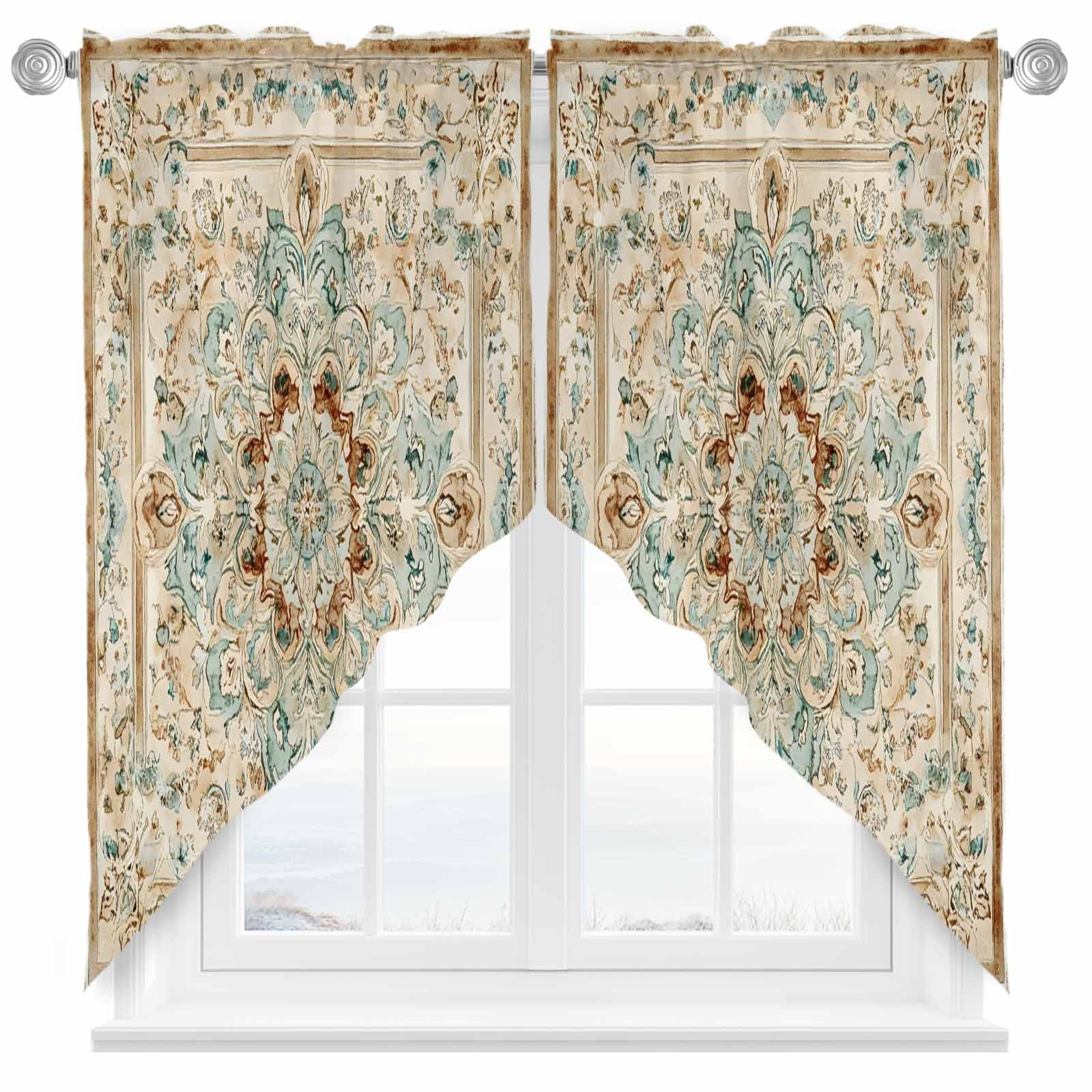 Vintage Flowers Pattern Swag Valances for Windows 2 Pack Ethnic ...