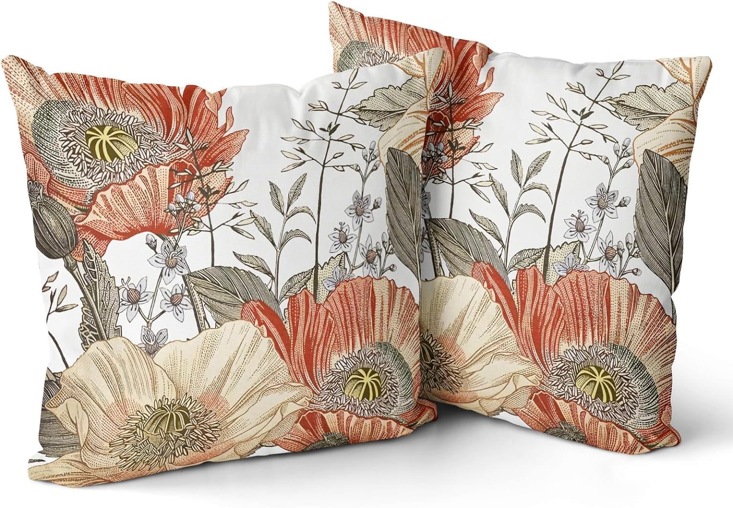 Vintage Flowers Pillow Covers 16x16 Inch Set of 2 Orange Yellow Floral ...