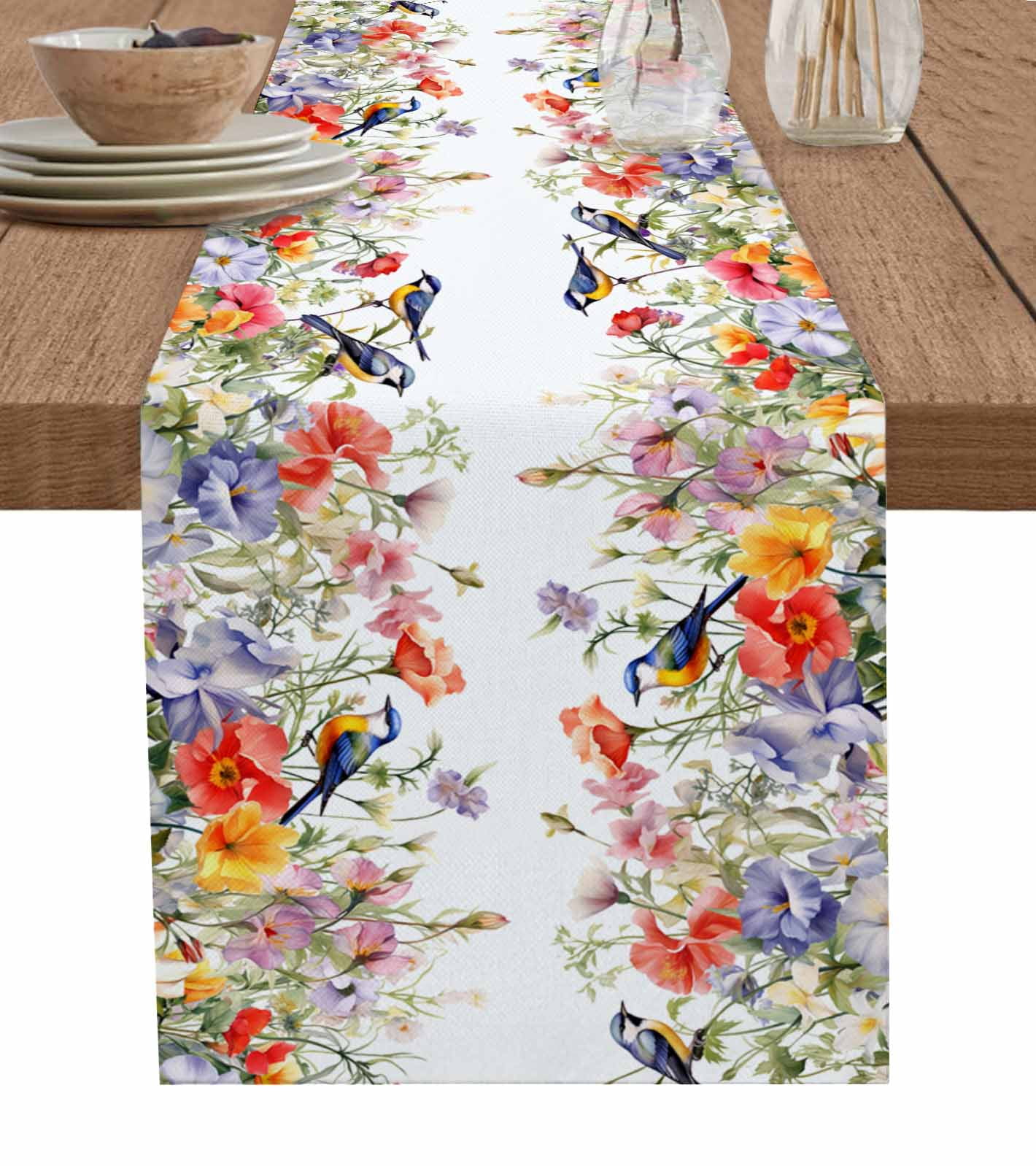 Vintage Flowers Table Runner Spring Floral Botanical Pastoral ...