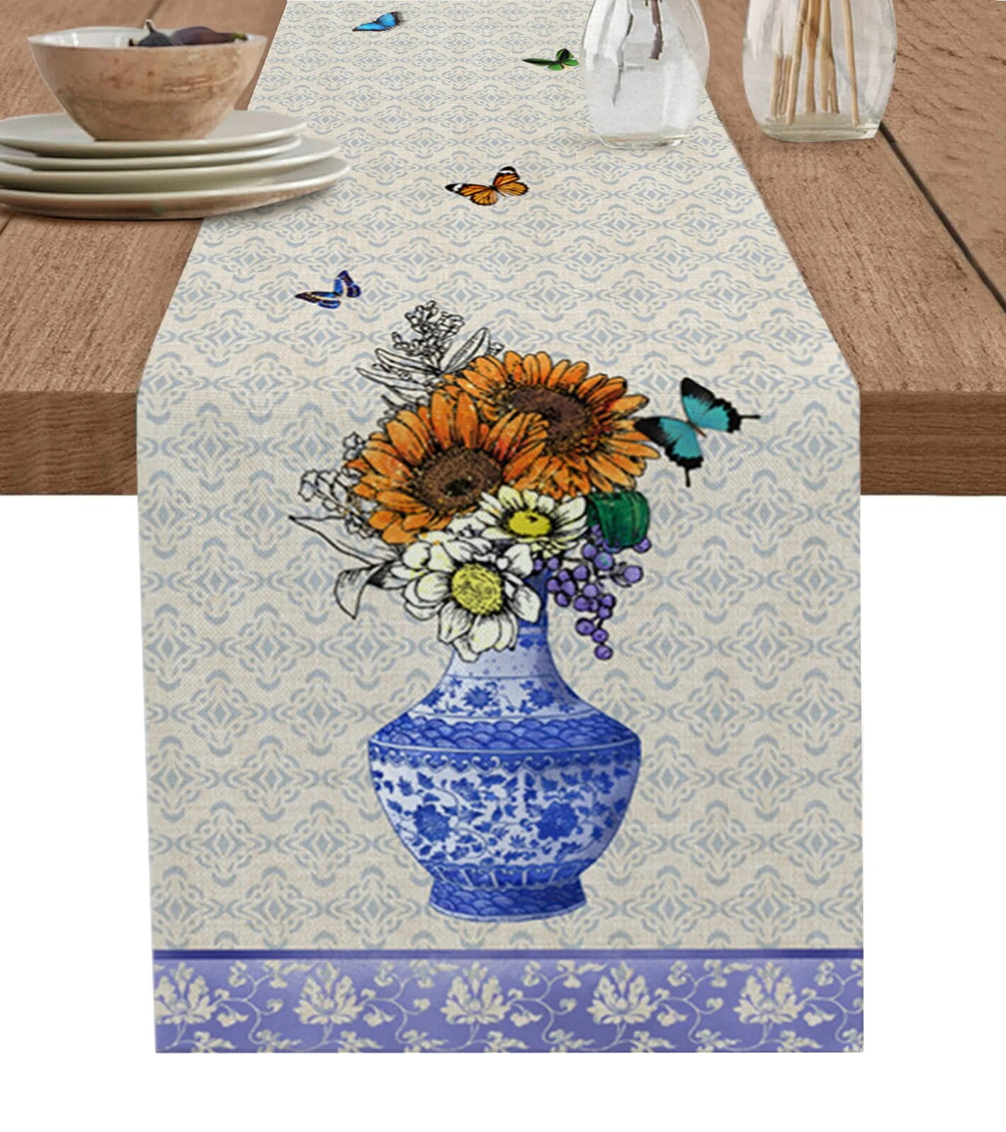 Vintage Flowers Tulips Oil Painting Table Runner Luxury Home Dining ...