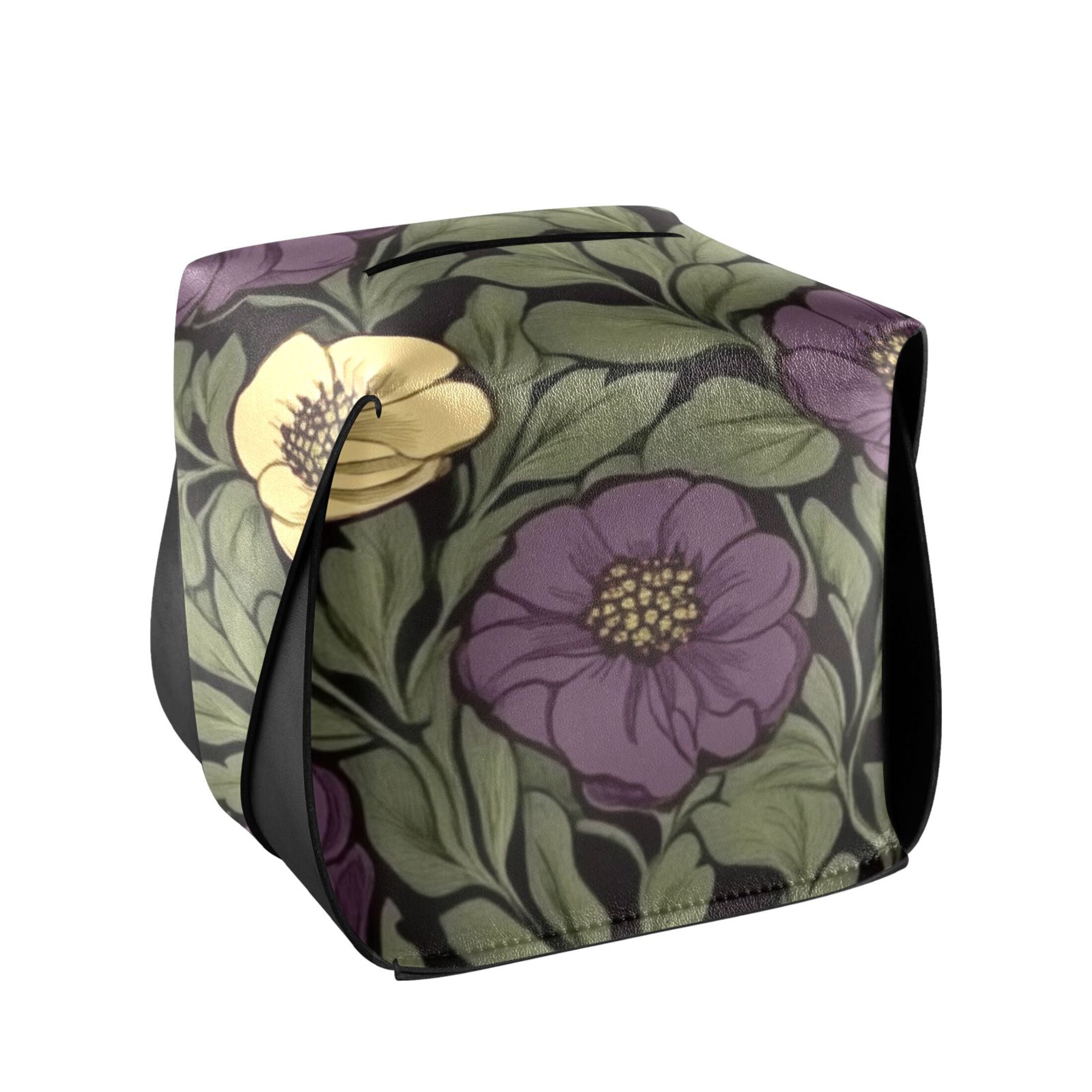 Vintage Flowers and Leave Tissue Box Cover Leather Square Rectangle ...