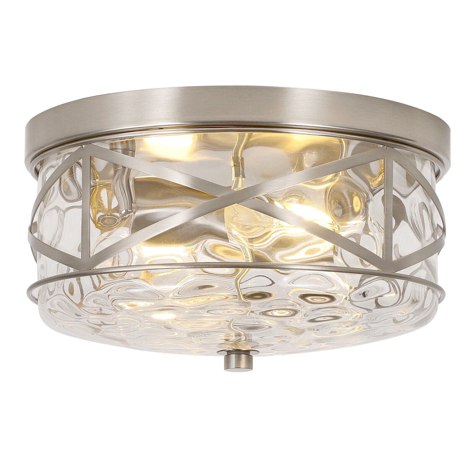Vintage Flush Mount Ceiling Light With Clear Hammered Glass Brushed ...