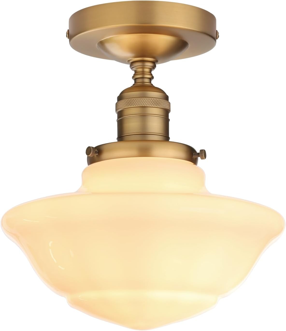 Vintage Flush Mounted Ceiling Lighting with Milk White Glass Shade, Mid ...