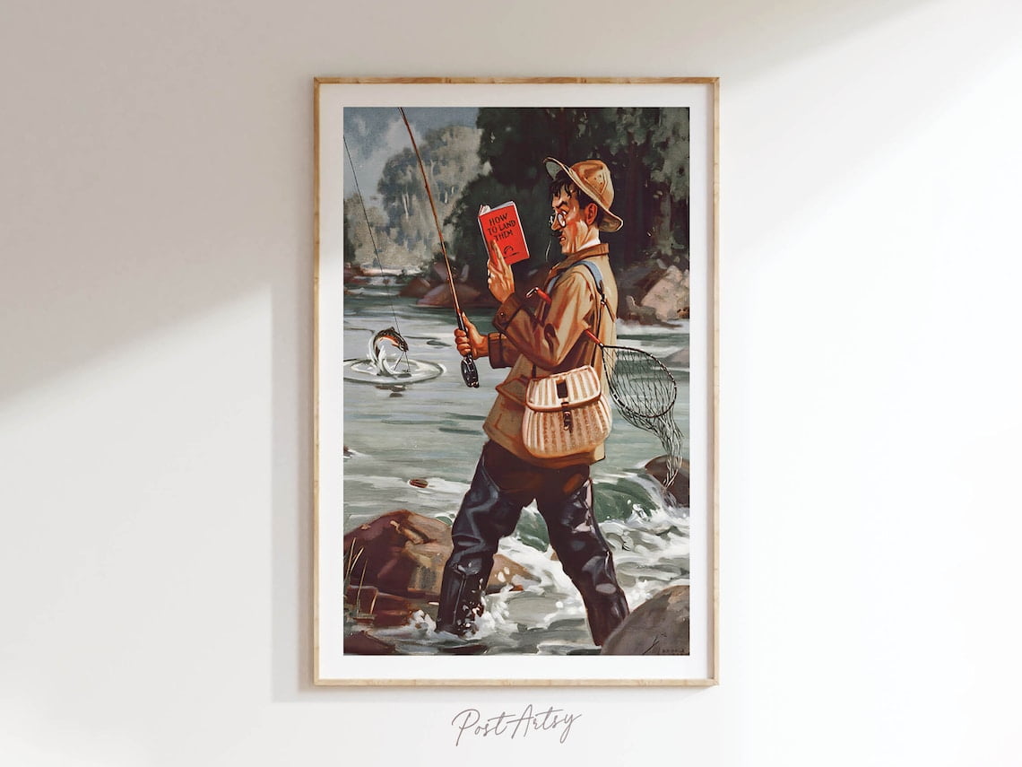 Vintage Fly Fishing Poster Retro Fishing Print Travel Poster Art ...