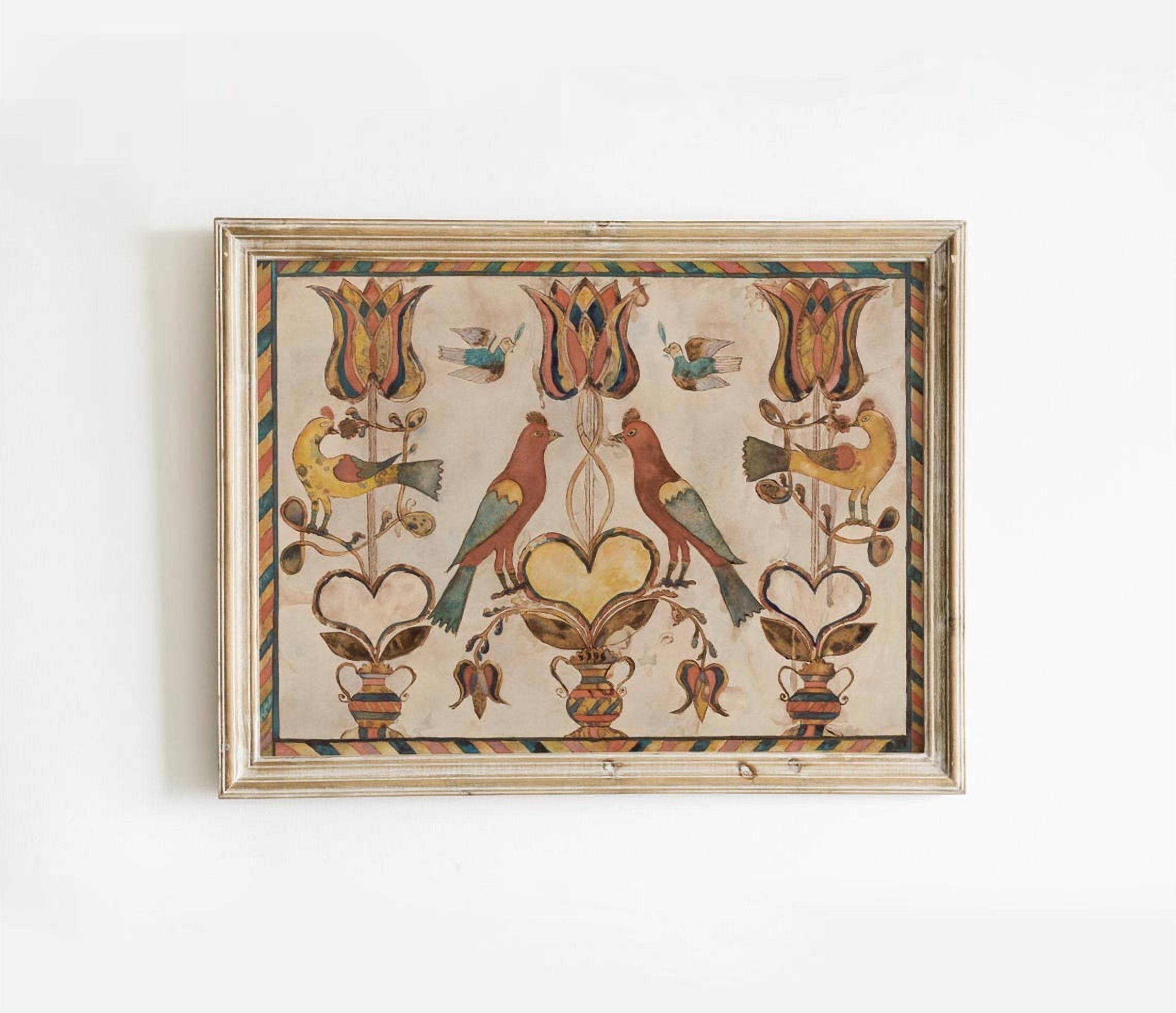 Vintage Folk Art Botanical Wall Art, Grandmillennial Aesthetic Wall Art ...