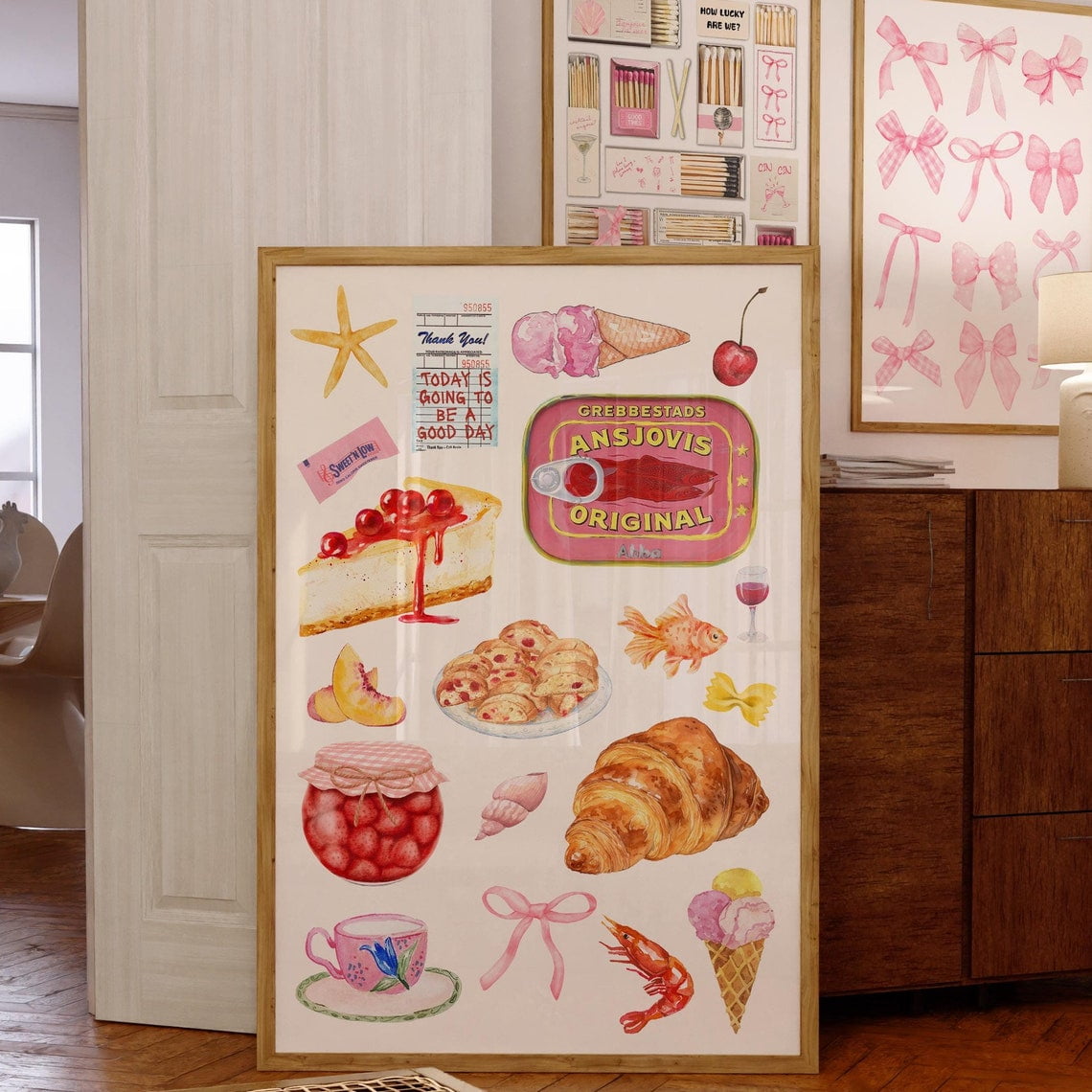 Vintage Food Collage Print Retro Kitchen Wall Art With French Pastries ...