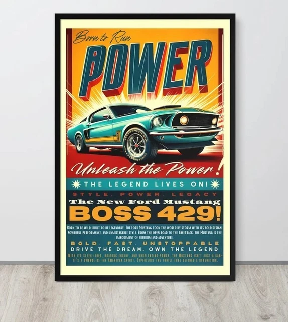 Vintage Ford Mustang Boss 429 Poster, Vintage Car Print, Race C NO ...