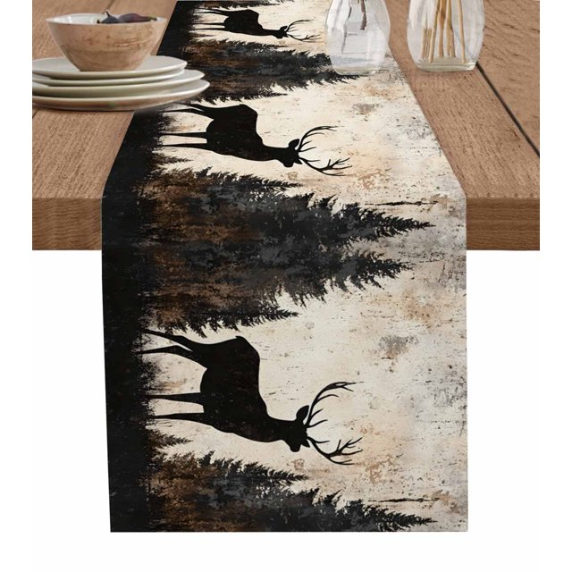 Vintage Forest Deer Table Runner 90 Inches, Rustic Country Wildlife ...