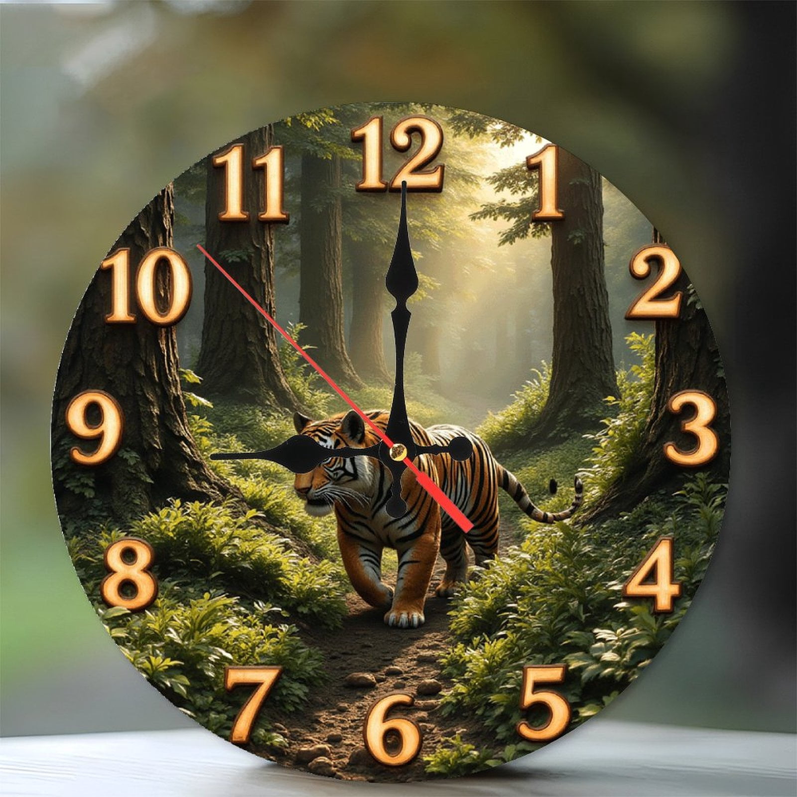 Vintage Forest Tiger Themed Wall Clock Decor 10-Inch Silent Wooden Wall ...