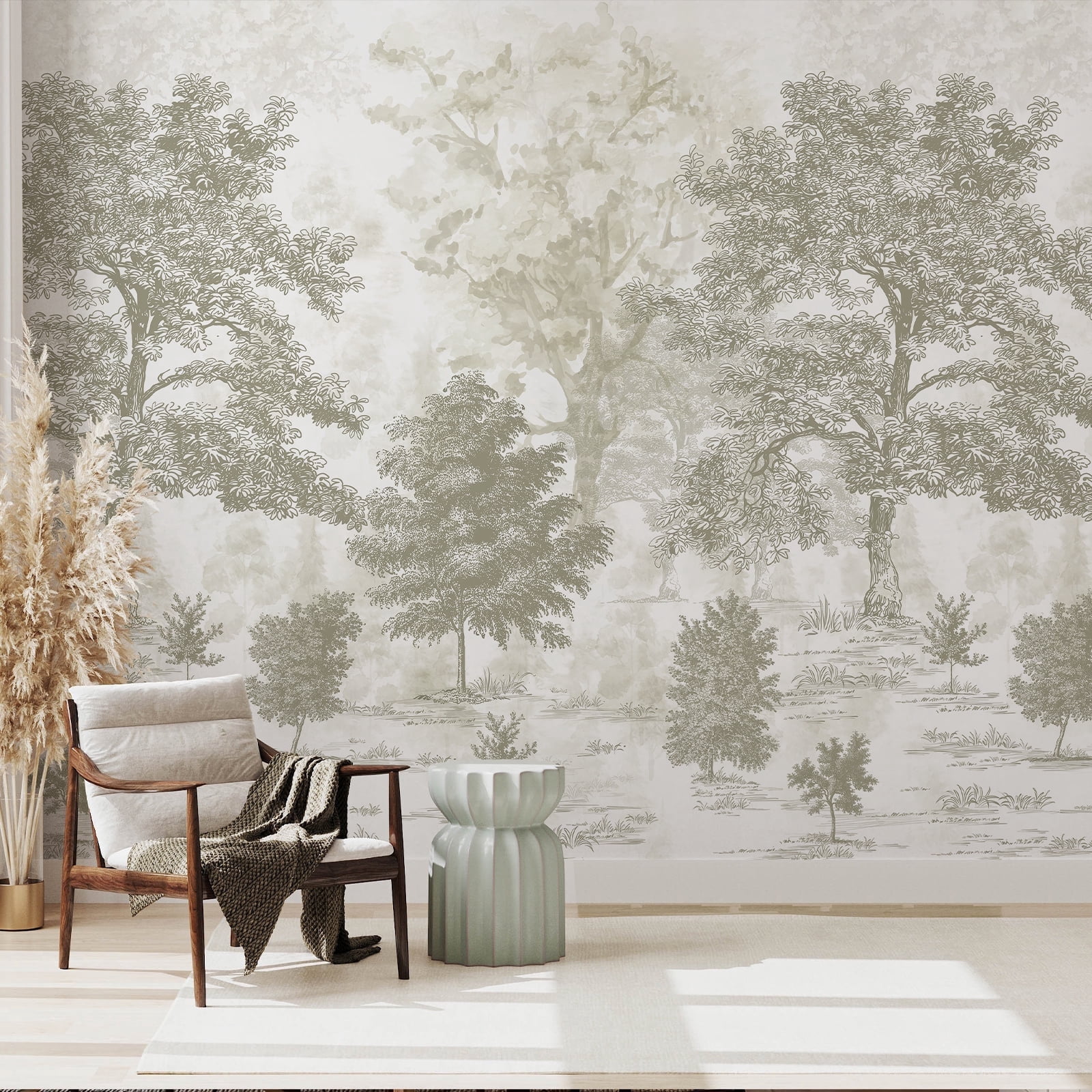 Vintage Forest Wall Mural Peel and Stick 148" W x 98" H Beige Tree ...