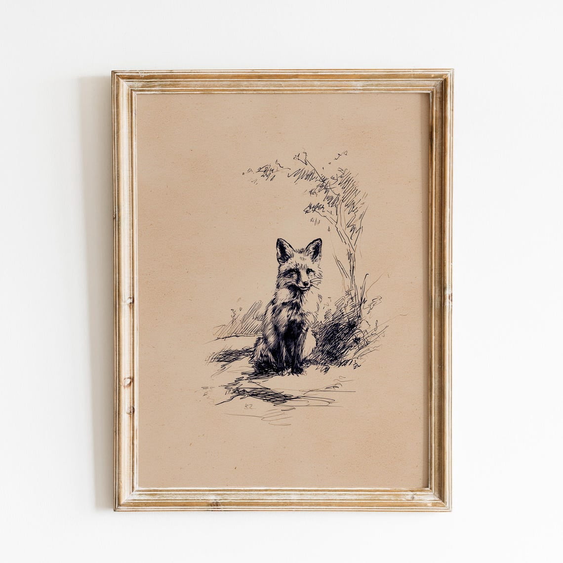 Vintage Fox Sketch Minimalist Drawing Forest Hand Drawn Portrait Line ...
