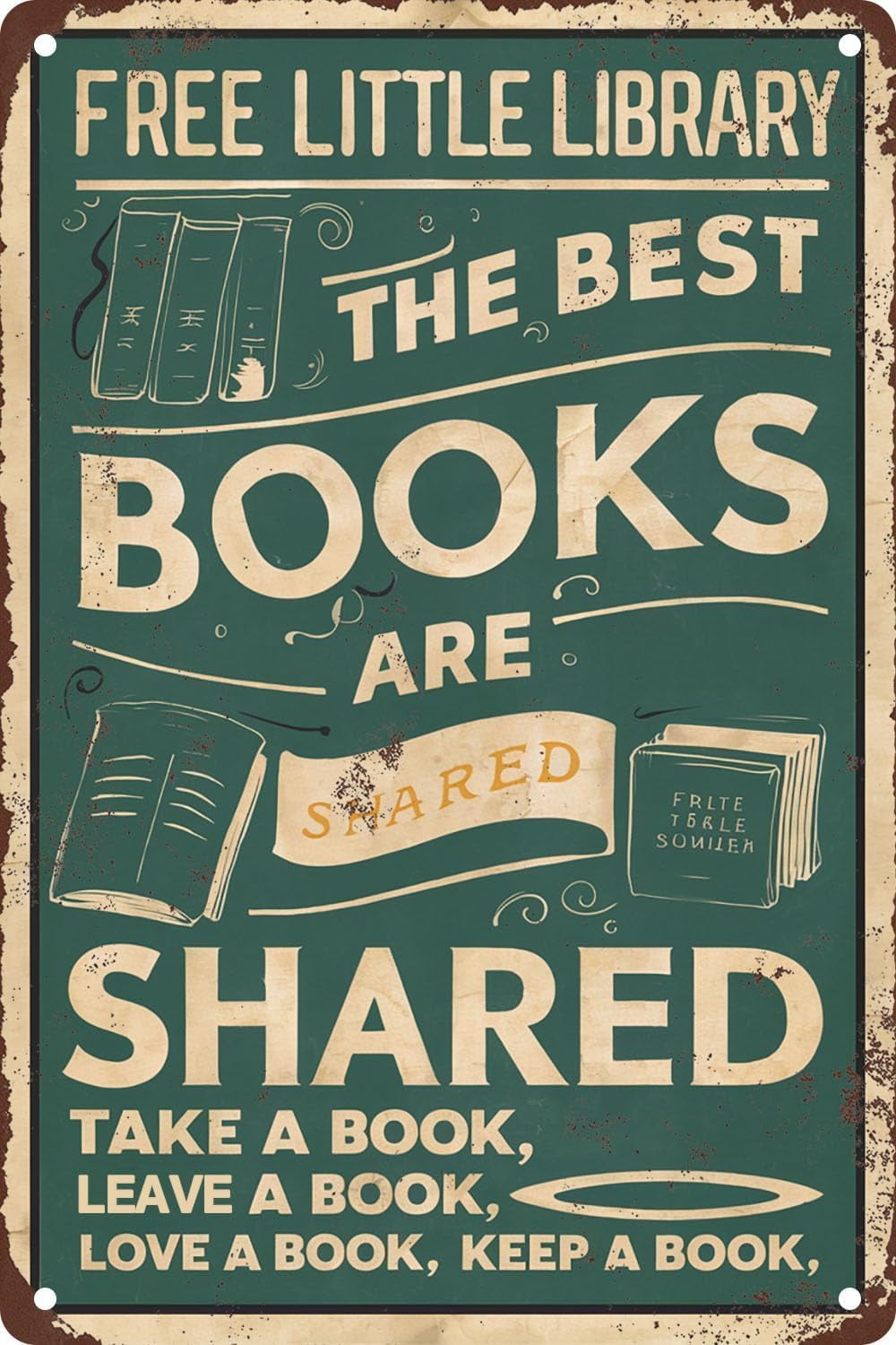 Vintage Free Little Library Reading Poster Wall Plaque Funny Home Decor ...