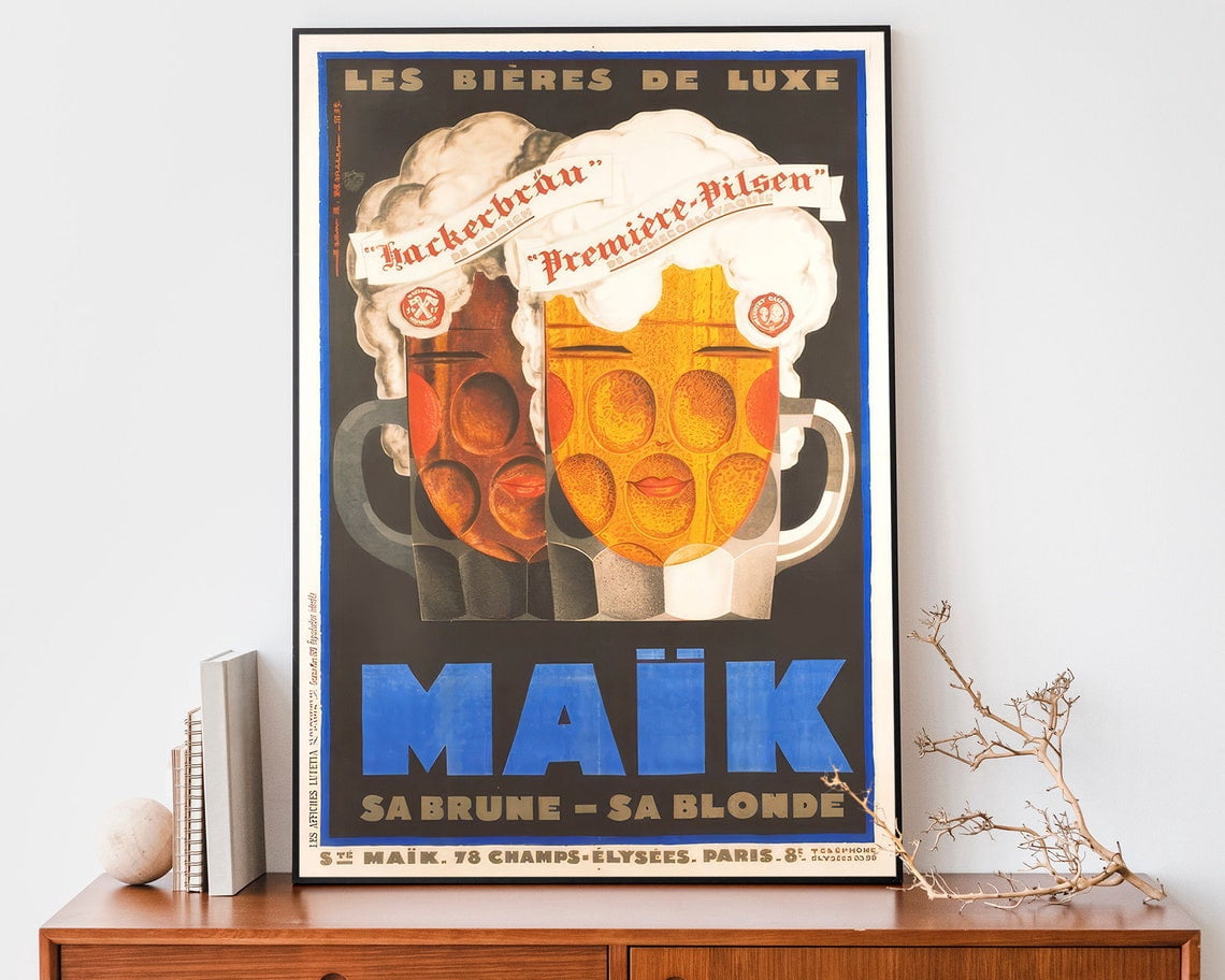 Vintage French Beer Art Print, Retro Paris Advertising Art Print ...