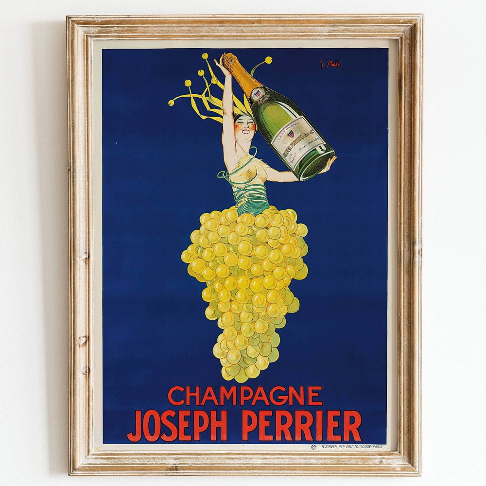 Vintage French Champagne Ad Woman With Champagne Poster Blue Bar Wall ...