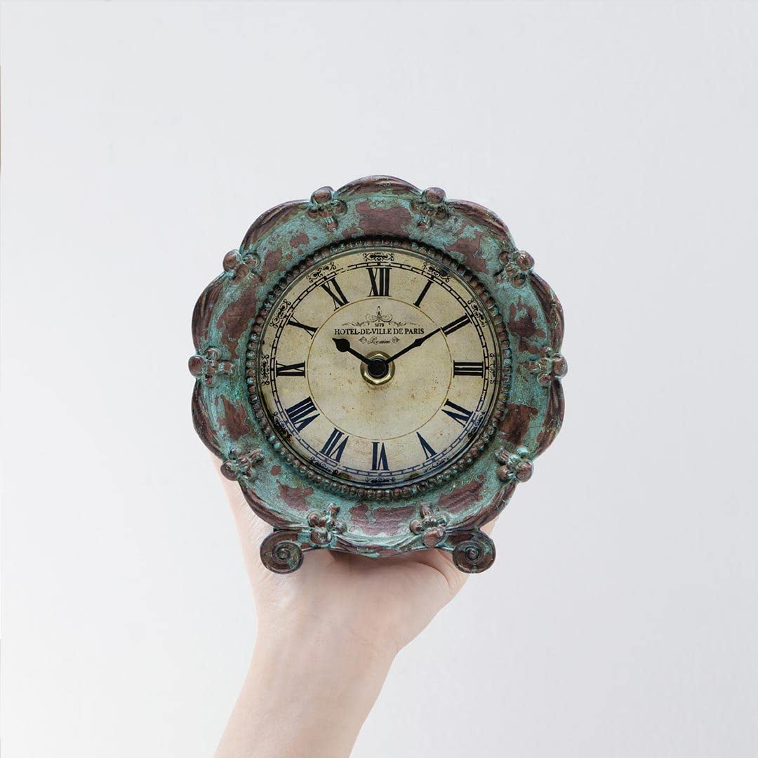 Vintage French Decorative Pewter Desk Clock, Battery Operated Green ...