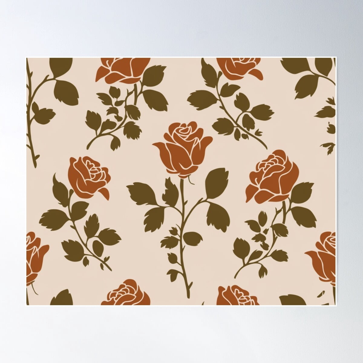 Vintage French Floral Pattern With Deep Red Roses And Green Leaves ...